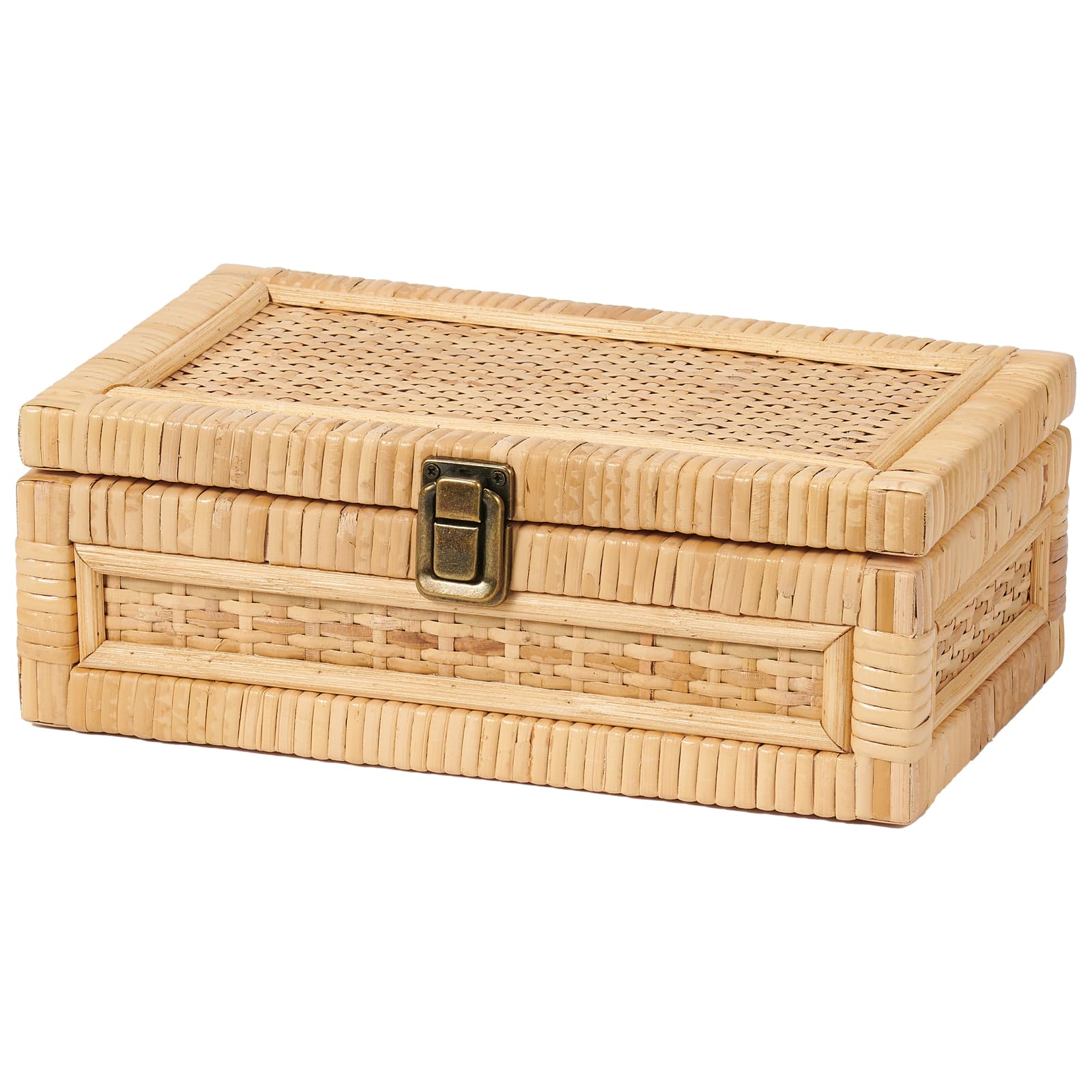 VinneGenzz Rattan Box with Lid Decorative Natural Handmade Boho Rattan ...