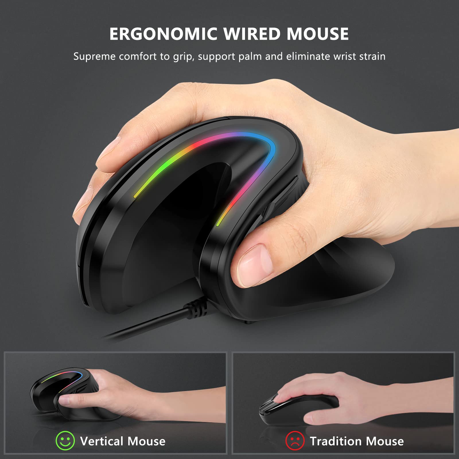 Mua Wired Ergonomic Mouse with LED Backlight, 6-Mode RGB Backlit ...
