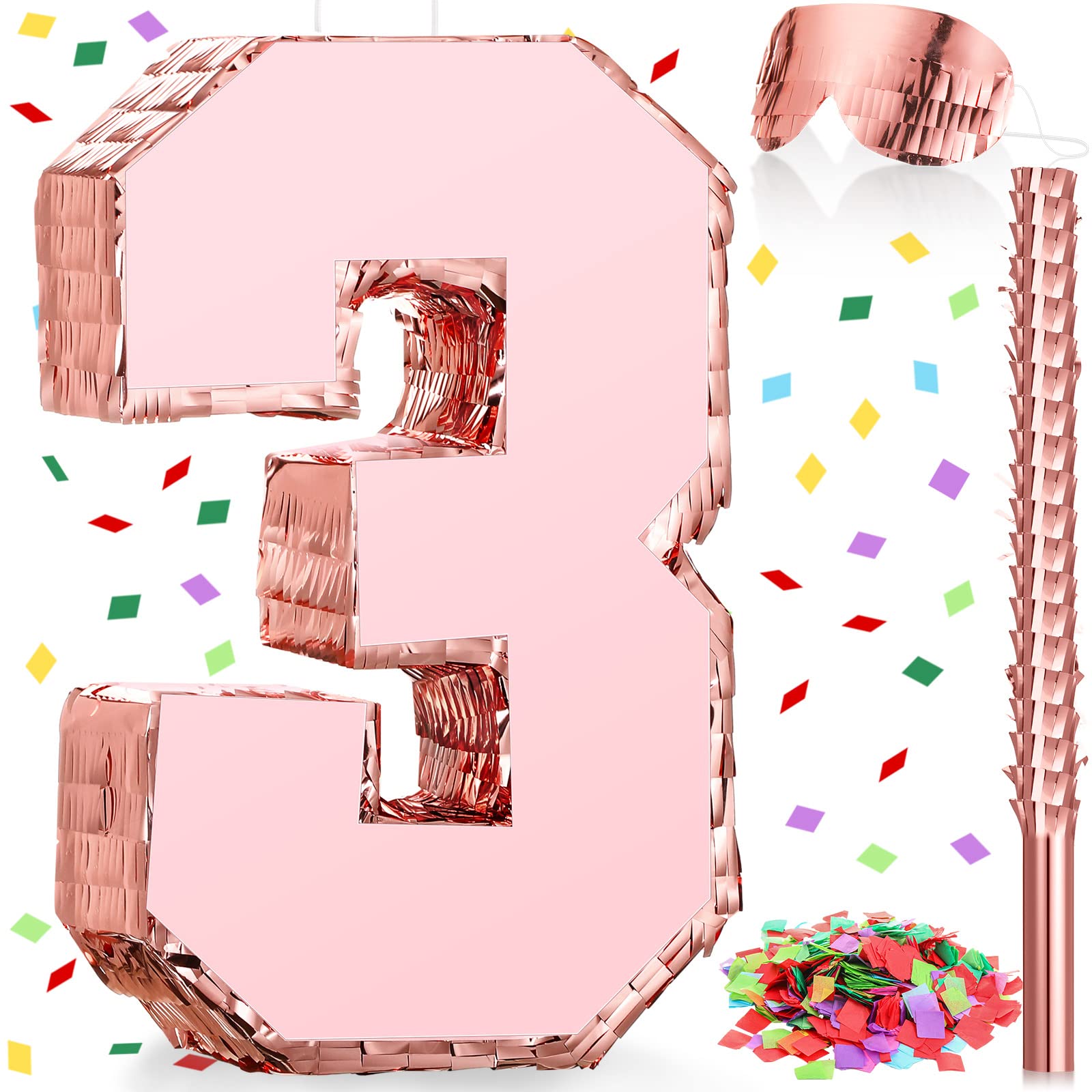 Honoson Number Rose Gold Piñata with Stick Blindfold Confetti, Princess ...