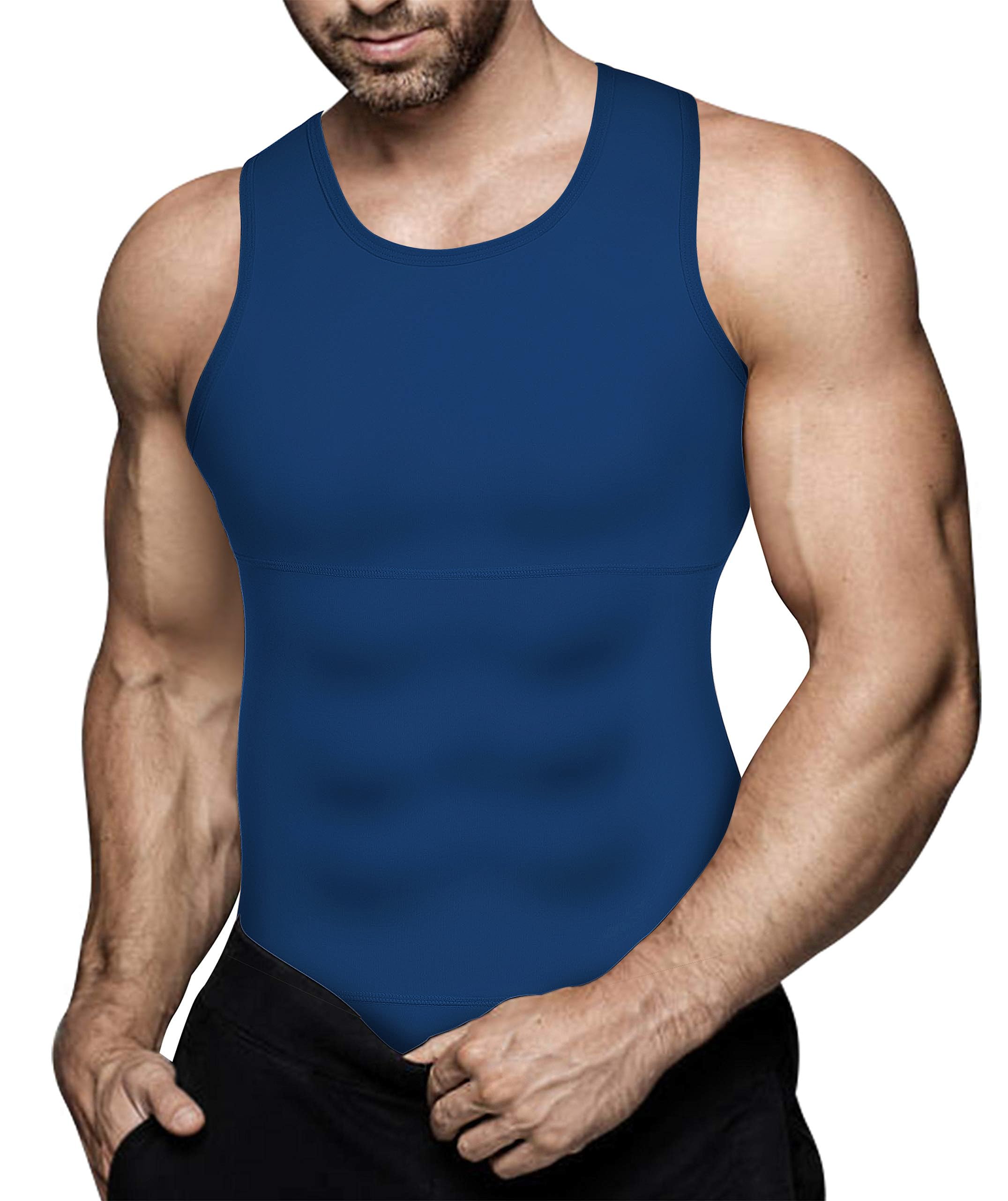 Mens Compression Shirt Vest Workout Tank Tops Abs Abdomen Undershirts ...