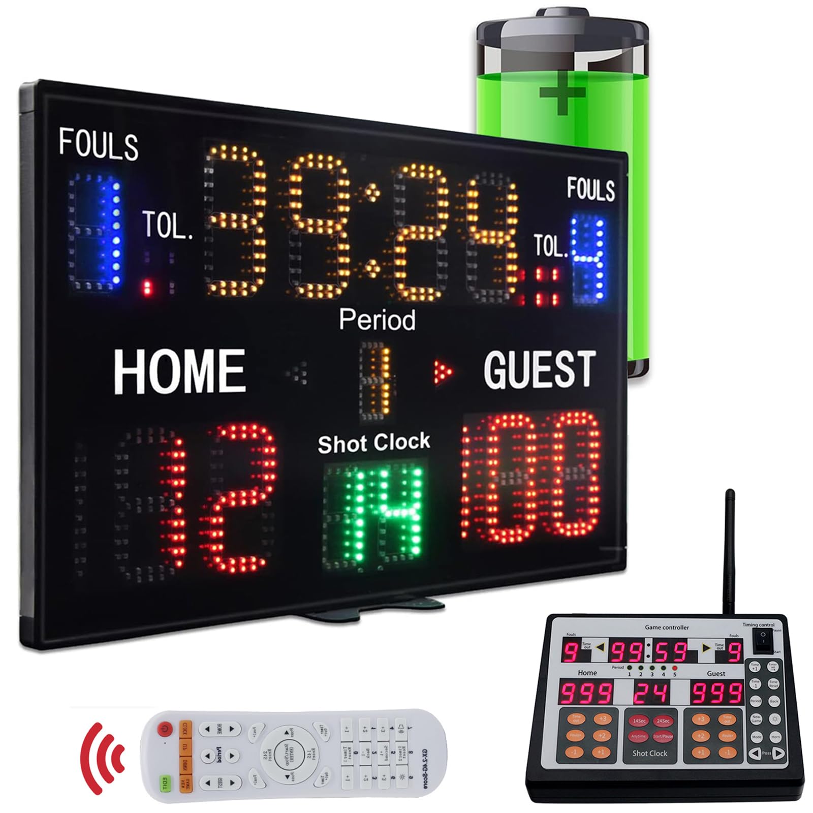 YZ Battery Powered Electronic Basketball Scoreboard with Shot Clock, 12/14/24/30S Custom Shot ...