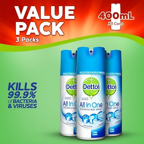 Dettol All-in-One Disinfectant Spray Crisp Linen, 400 ml, Pack of 3 ...