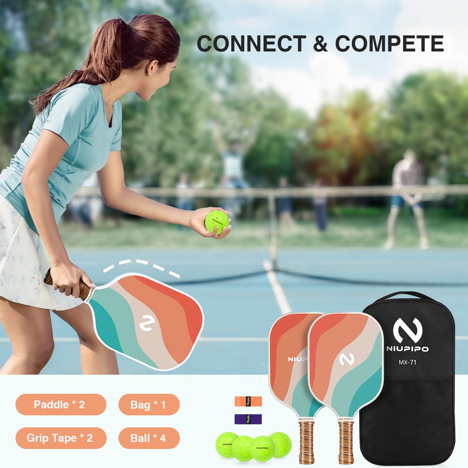 Mua niupipo Pickleball Paddles Set of 2/4/1, USAPA Approved Graphite ...