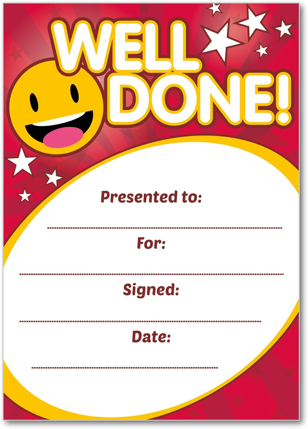 Well Done Certificate (RED) - Pack of 16 A6 Home Note Cards - Ideal for ...