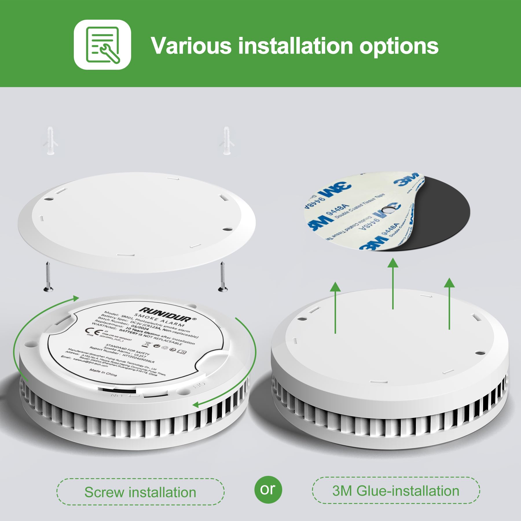 Mua RUNIDUR Smoke Detector 10-Year Battery，No False Alarms Without ...
