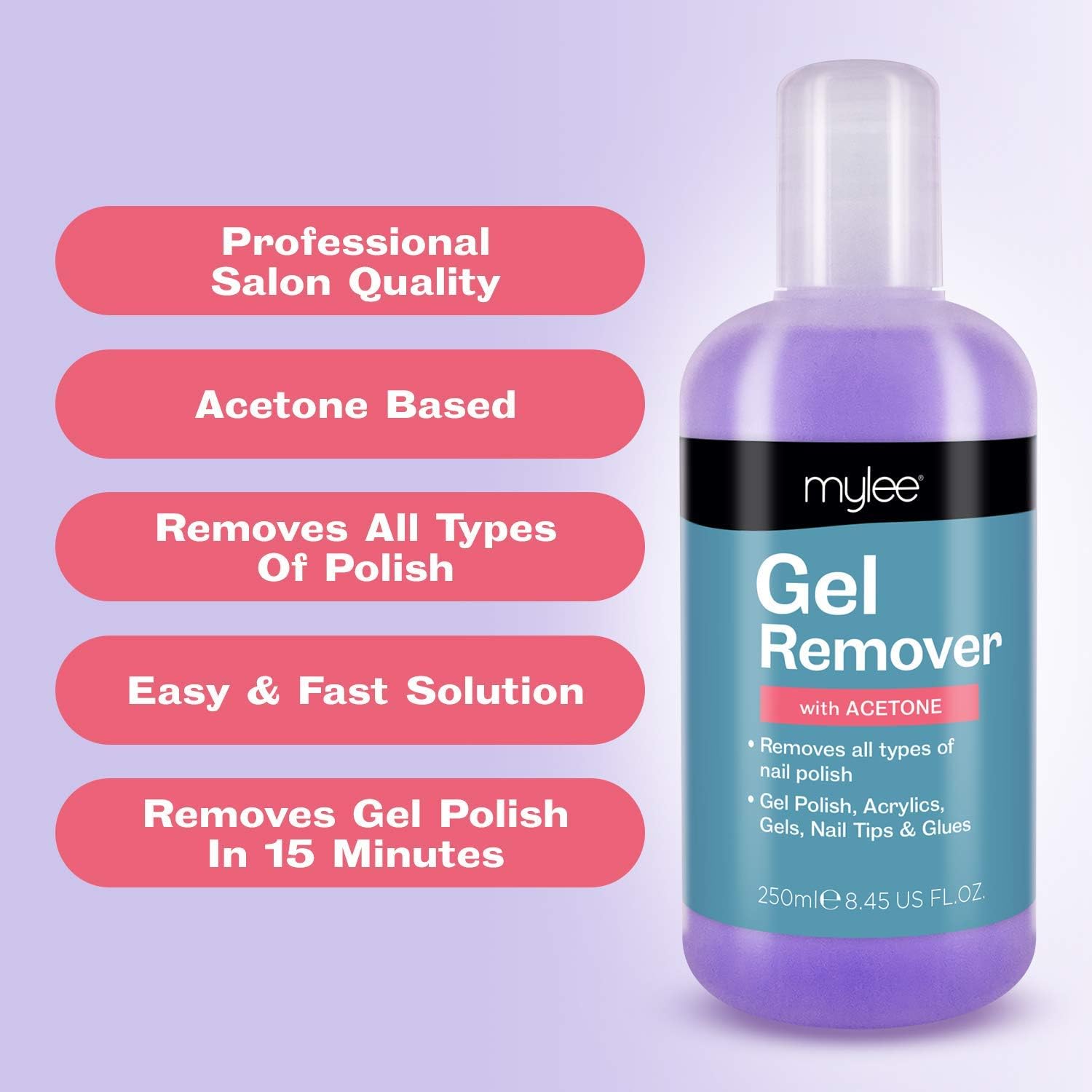 Mylee - Dissolvant Acétone 250ml pour Gel et Vernis à Ongles UV / LED ...