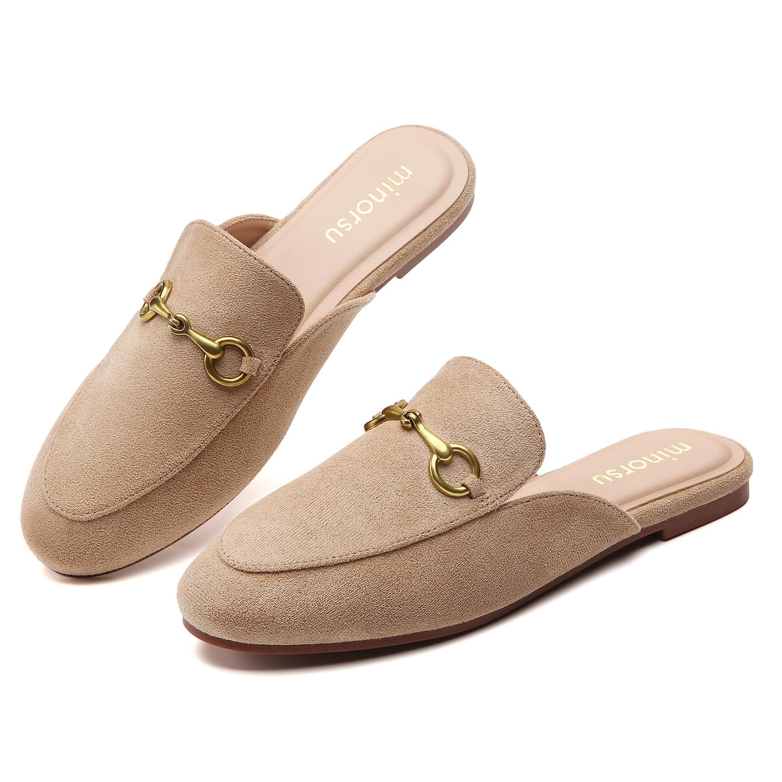 Minorsu Buckle Mules for Women Round Toe Backless Flat Mules Slides ...