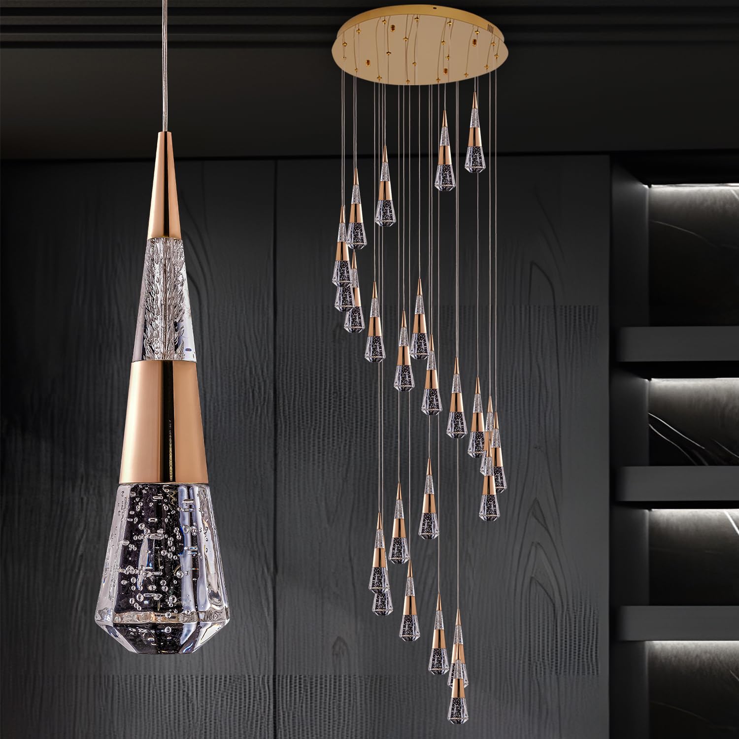 SHIANDAR 24-Lights High Ceiling Chandelier, Gold Led Chandeliers for ...