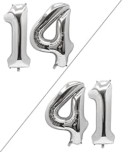 Amazon.com: AULE 40 Inch Large 14 Balloon Numbers Silver, Big Foil ...