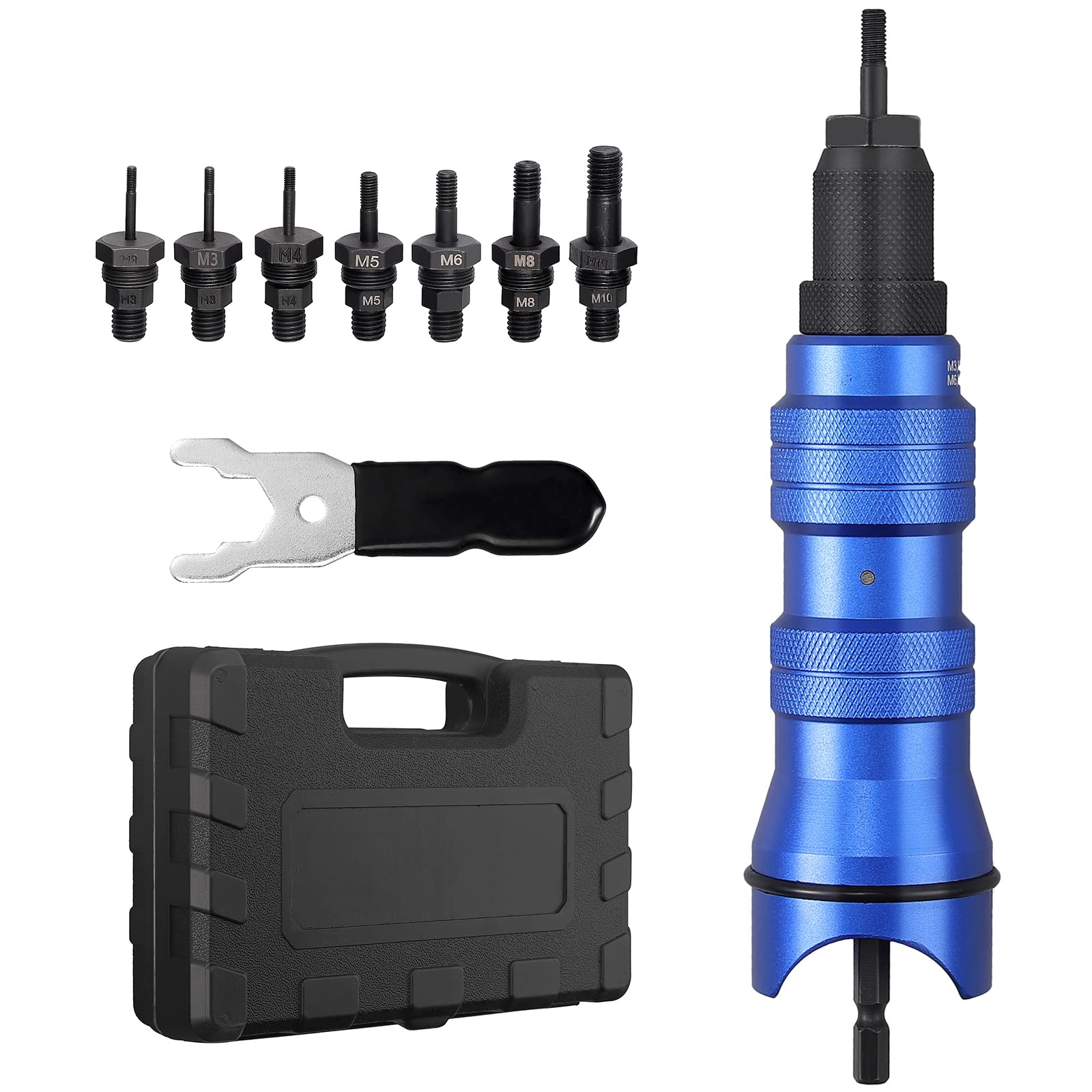 AUTOUTLET Rivet Nut Drill Adapter Cordless Riveting Tool Kit with 7 ...