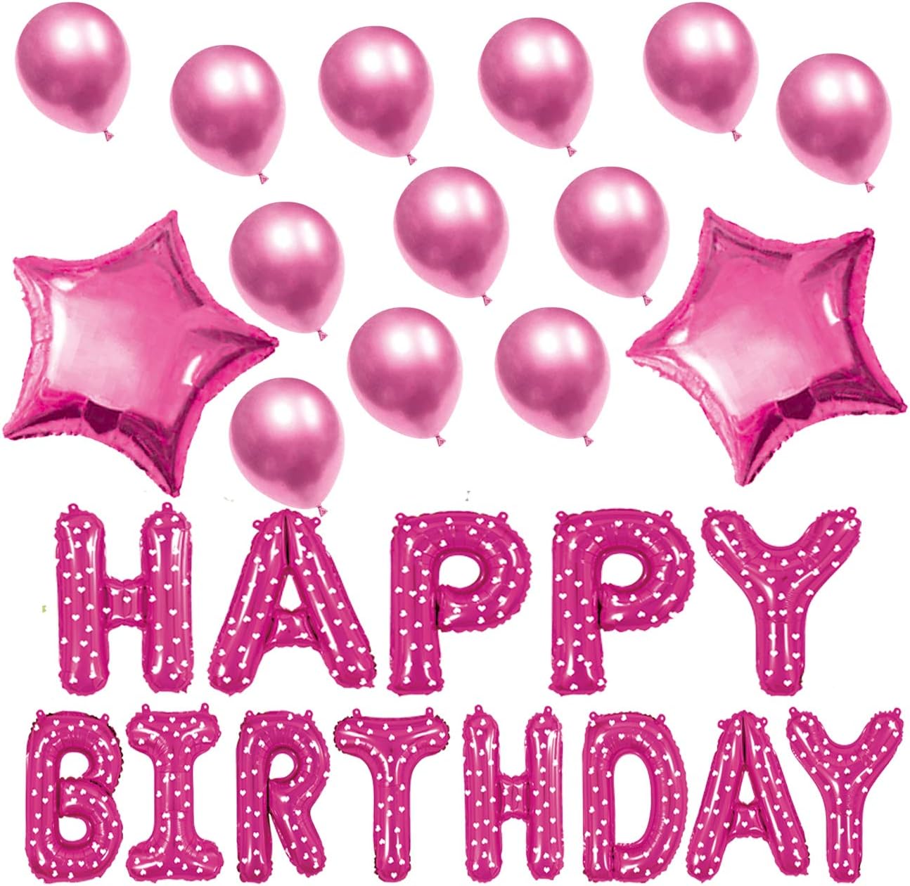 Amazon.com: Happy Birthday Foil Letter Balloons Banner Pink, Set of ...