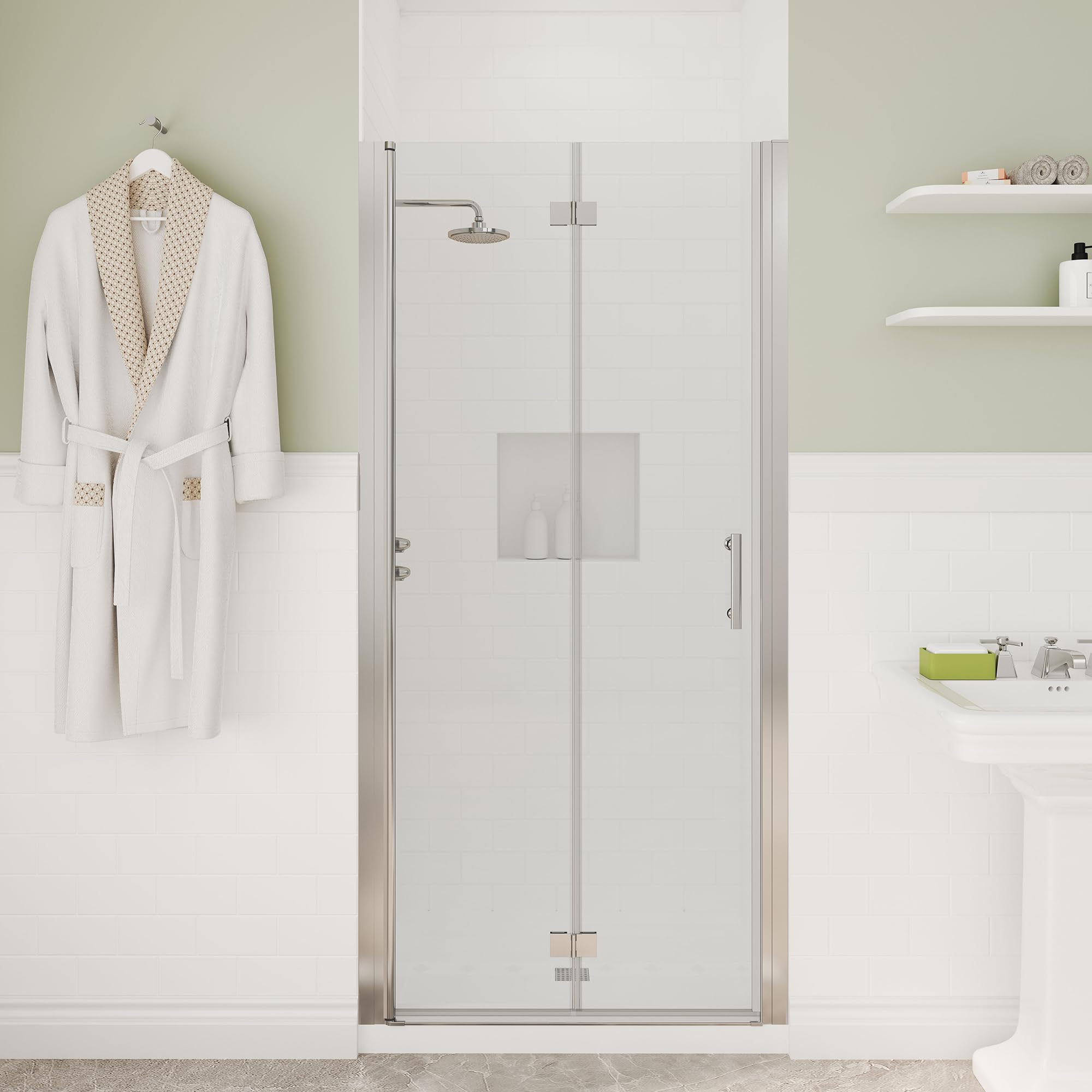 ENSO SENKA Shower Doors 30 in.W X 72 in.H Semi Frameless Bifold Pivot ...
