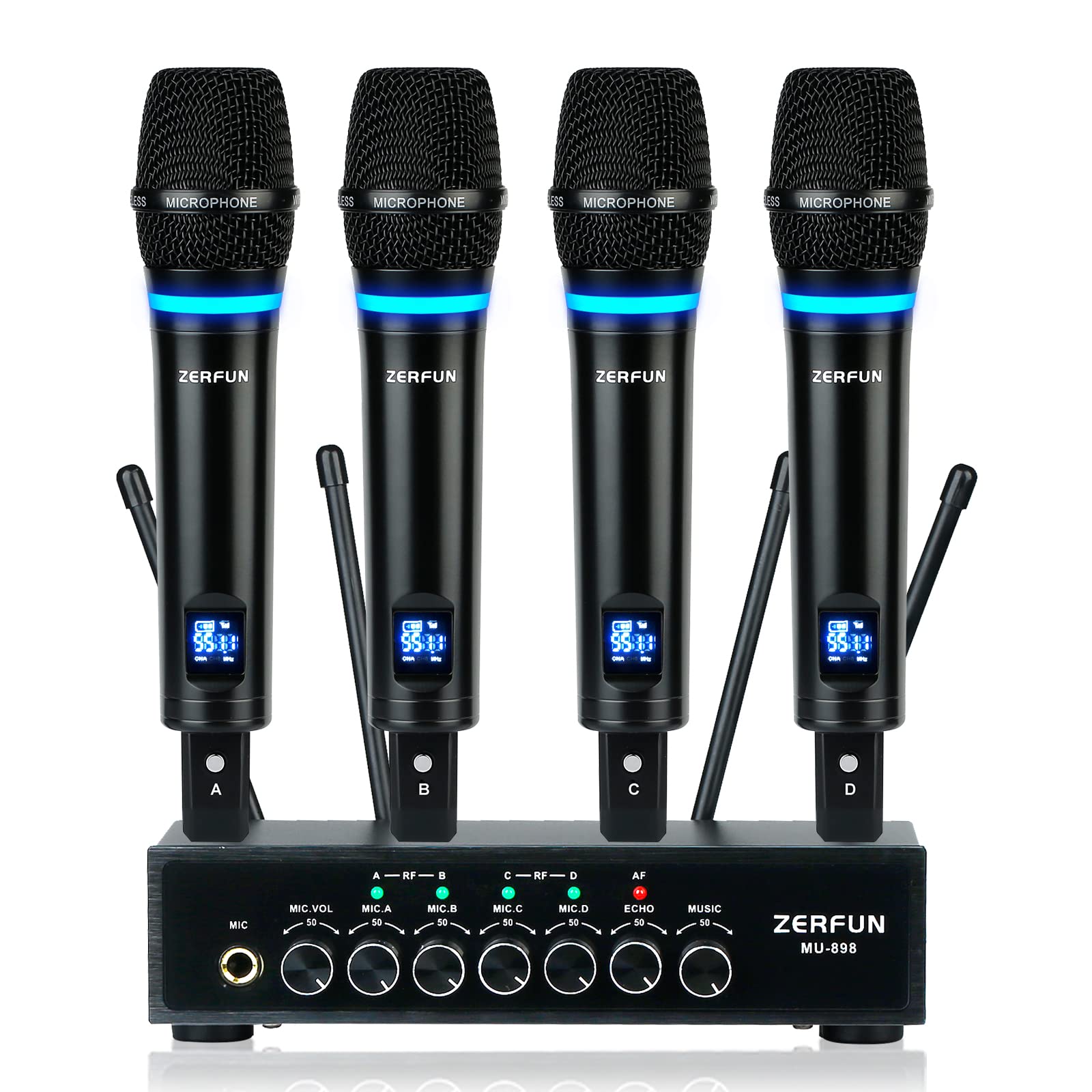 ZERFUN Pro Rechargeable Wireless Microphone System 4 Channel, UHF Metal ...