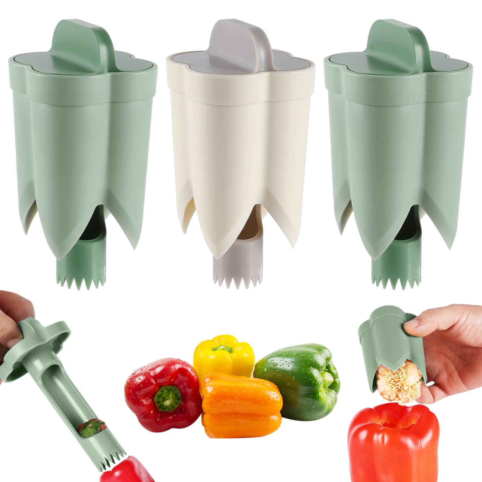 3 Pack Pepper Seed Corer Remover, 2025 Upgraded 2 in 1 Bell Pepper ...