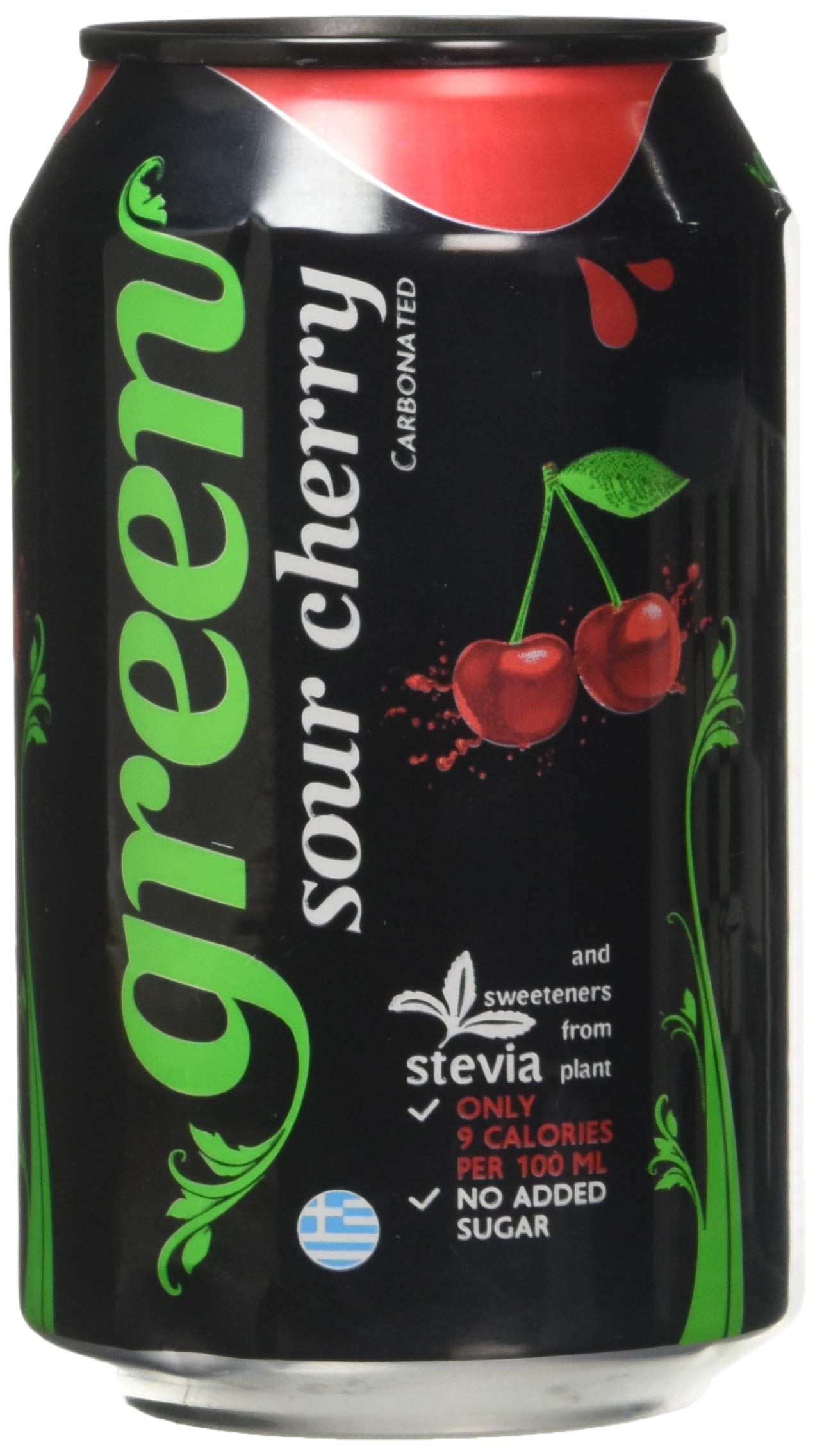 Green Sour Cherry Cans 24 Pack, No Added Sugar Soft Drink, Low Calorie, Sparkling Natural Cherry ...