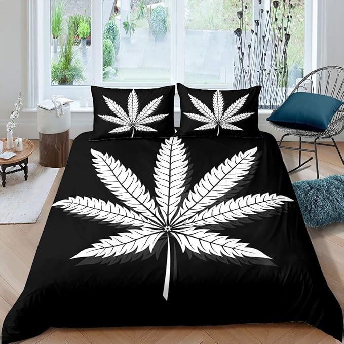 Loussiesd Marijuana Leaf Duvet Cover Cannabis Leaves Bedding Set ...