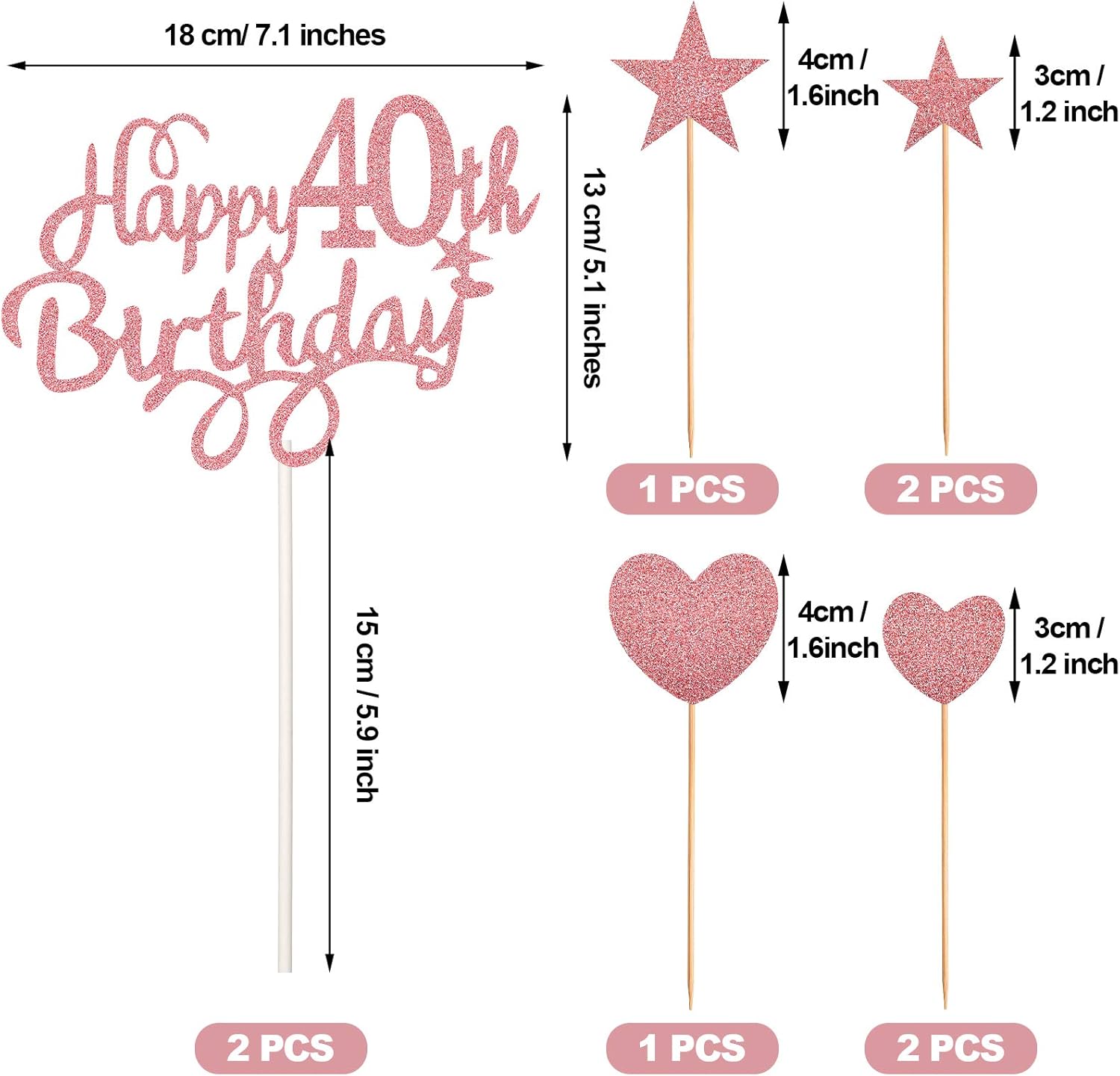 Boao 40th Birthday Cake Topper Set, Happy 40th Birthday Cake Topper ...