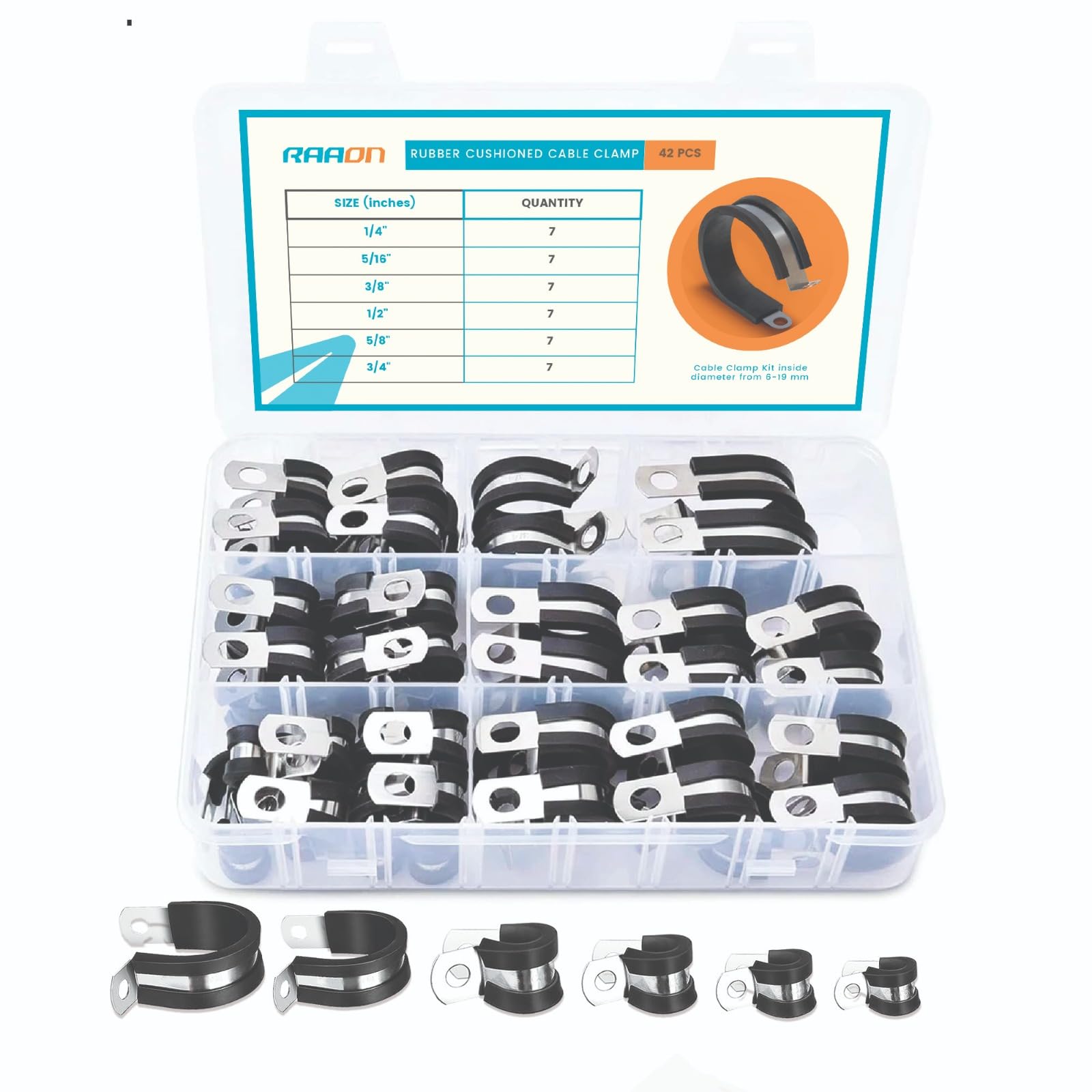 RAAON 42PCS Cable Clamps - 304 Stainless Steel Rubber Cushion Pole ...