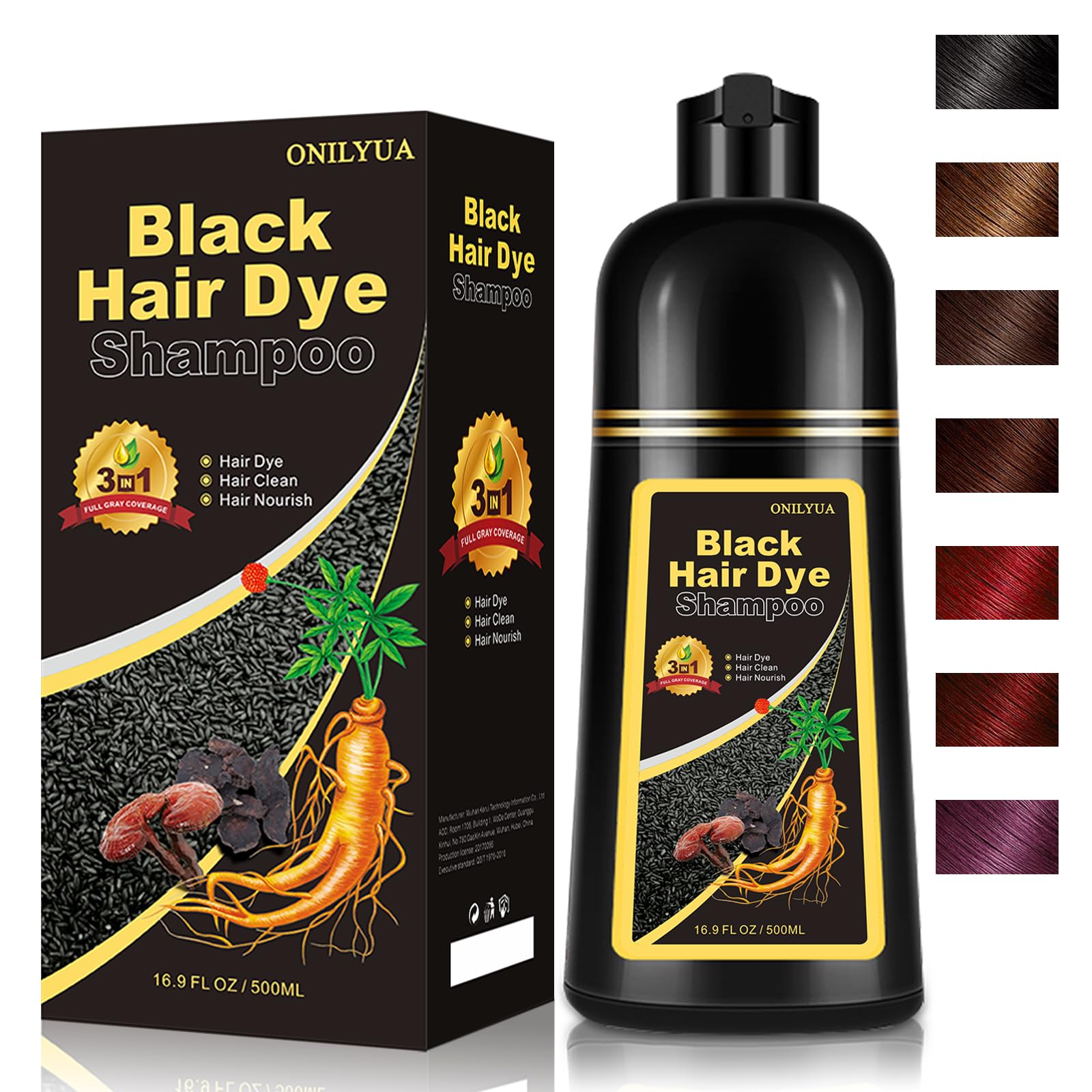 Mua Instant Black Hair Dye Shampoo 3 in 1, 100% Gray Coverage in 15 ...