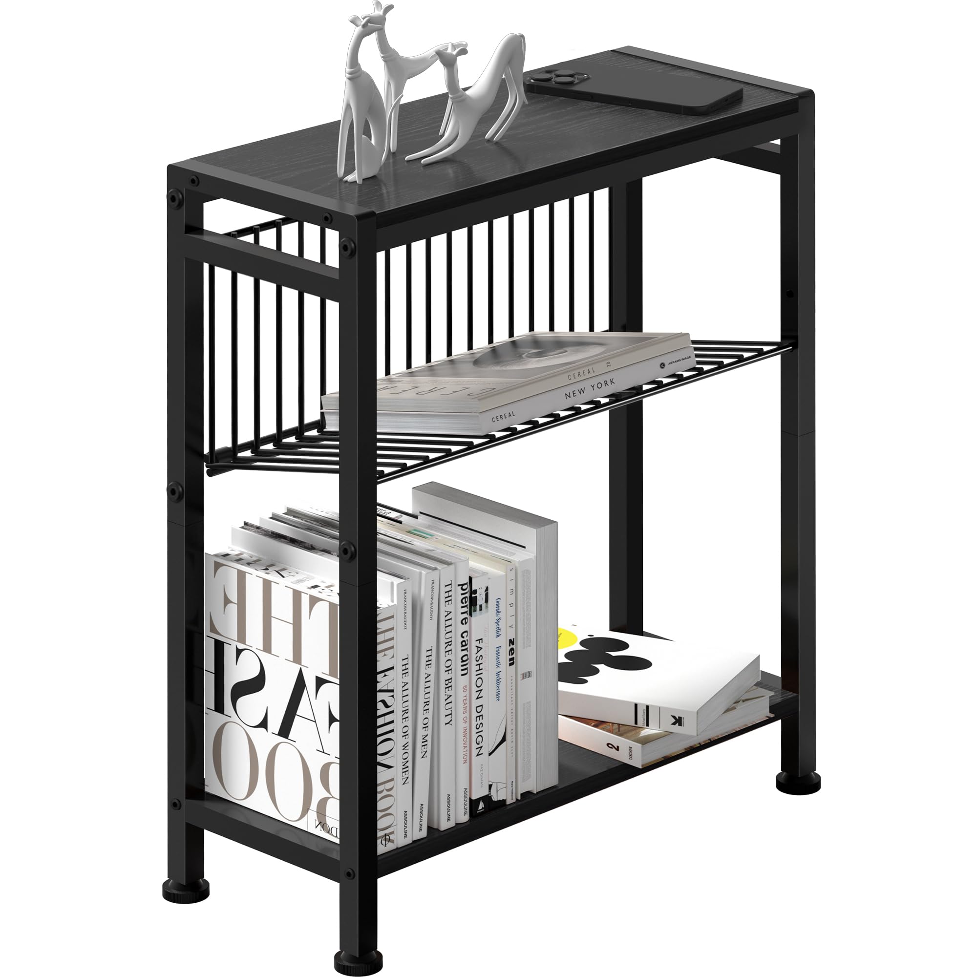 Side Table for Small Spaces, Narrow End Table with Magazine Holder, 2 ...