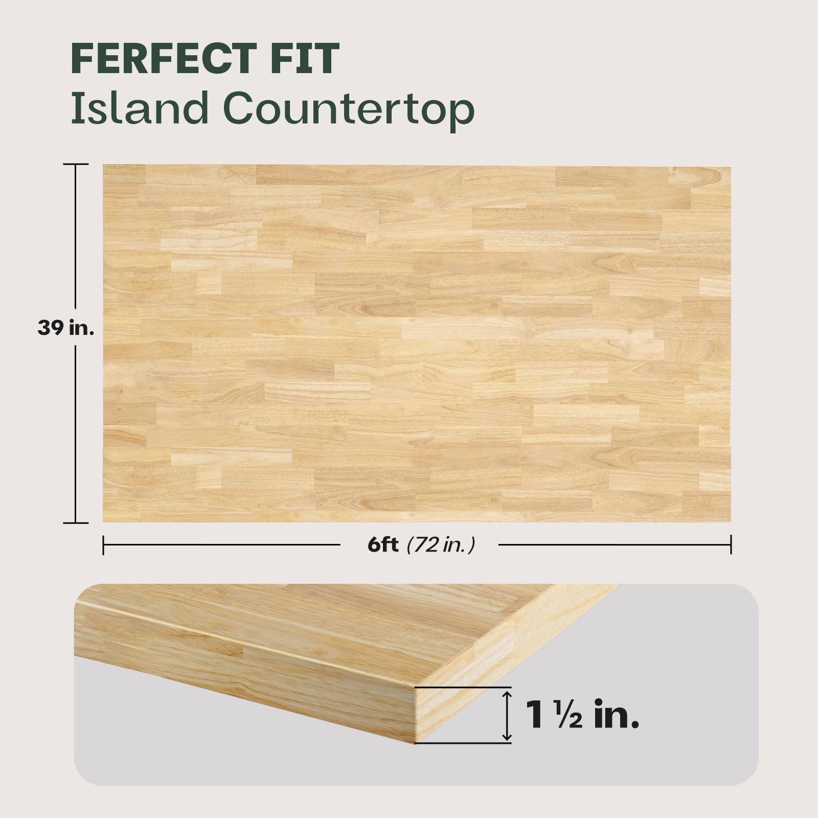 Mua Bme Hevea Solid Wood 6ft L x 39"W Butcher Block Island Countertop ...