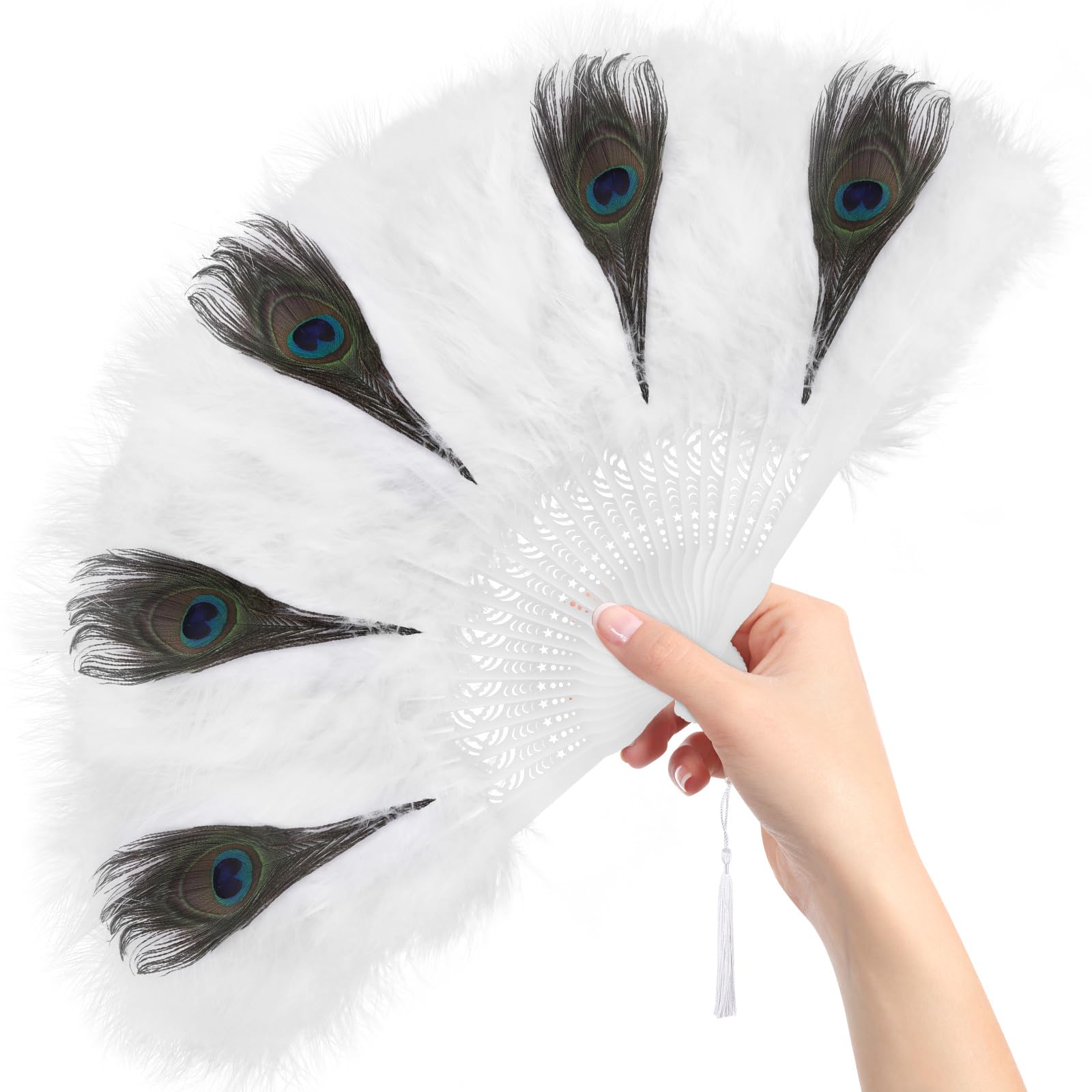 JOHOUSE Peacock Marabou Feather Fan, 20s Vintage Folding Fan Flapper ...