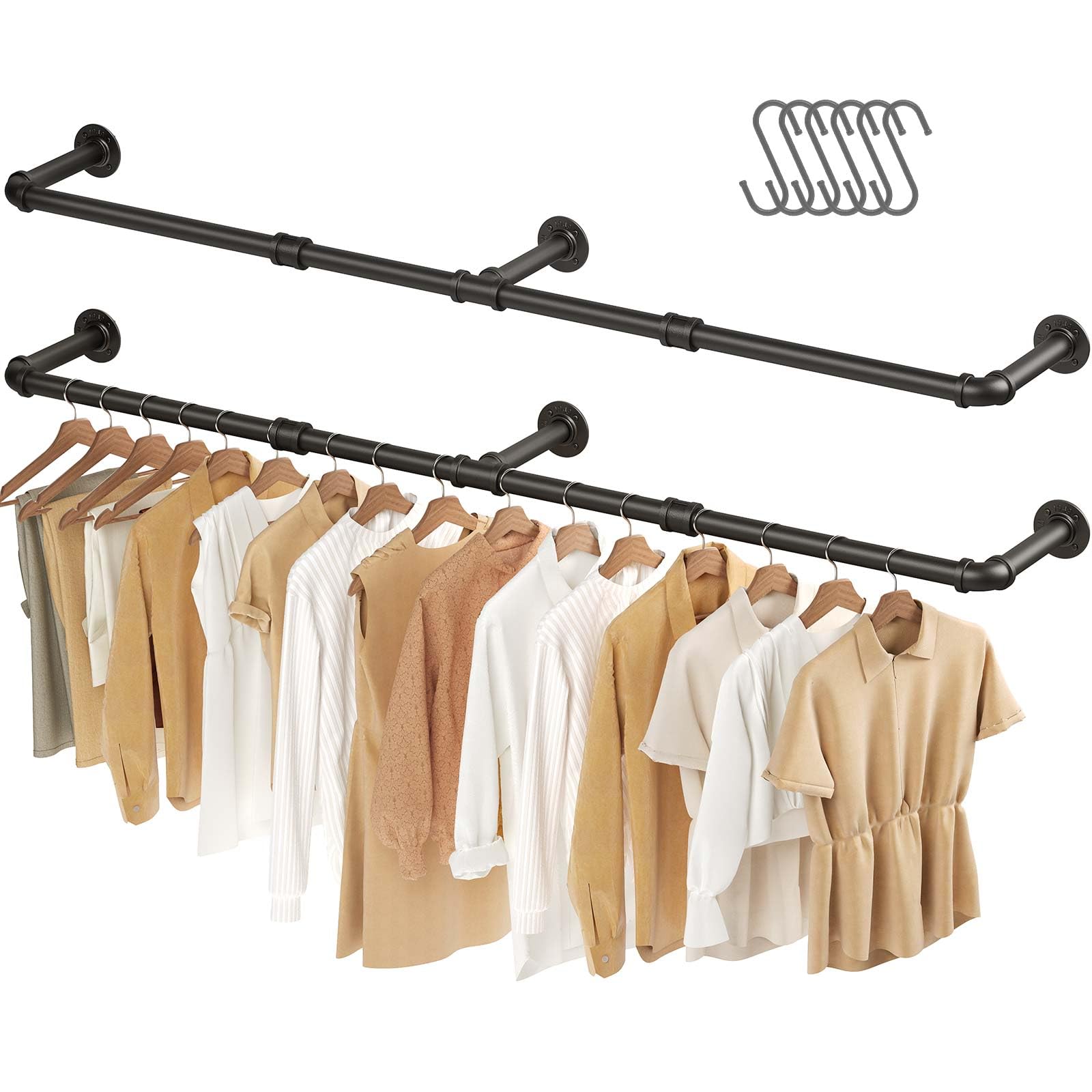 GREENSTELL Wall Mounted Clothes Rack, 73.5in Industrial Pipe Clothing ...