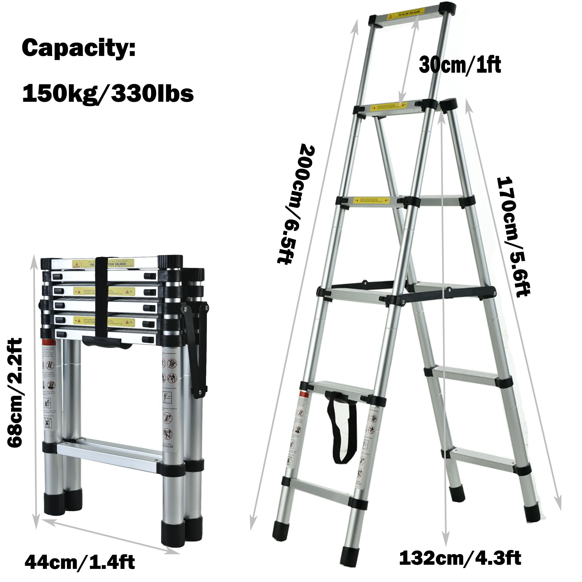 Aluminum Telescoping Ladder Extension Ladder Portable Steps Ladder 5+6 ...