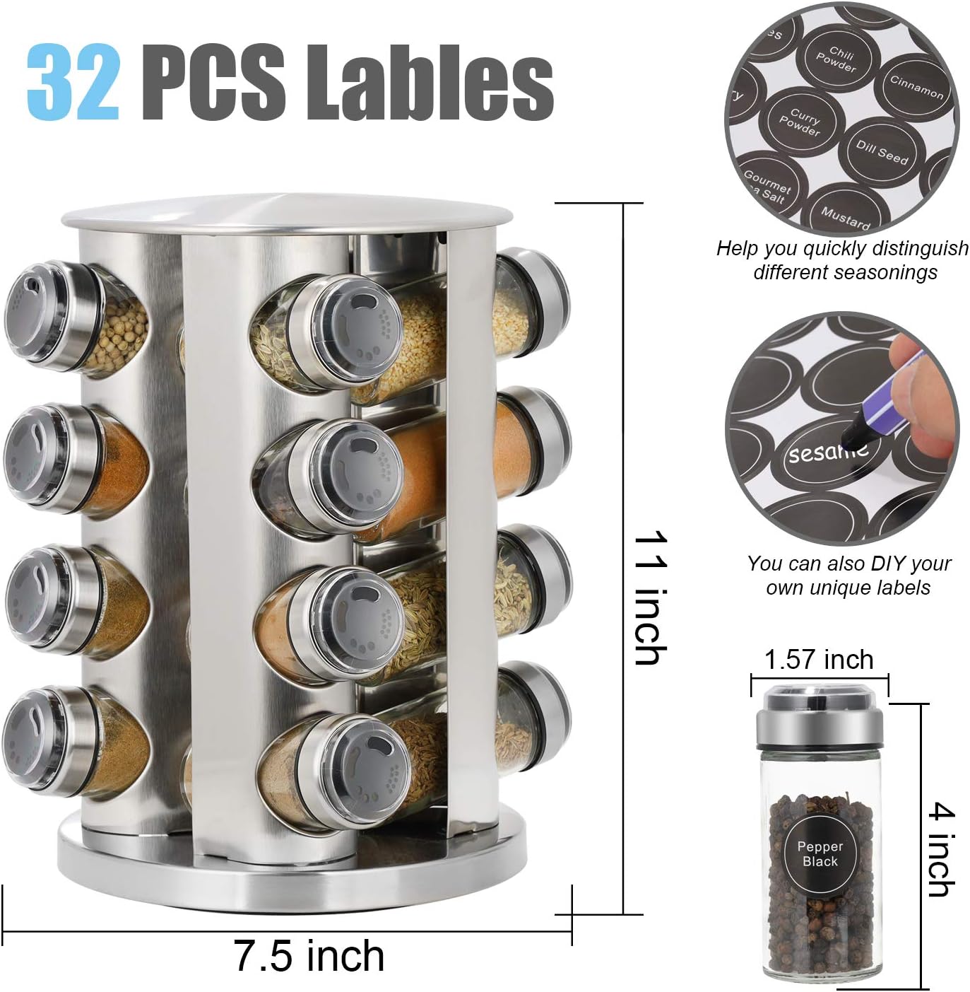 Spice Rack, 16-Jar Revolving Countertop Spice Rack Organizer, Round ...