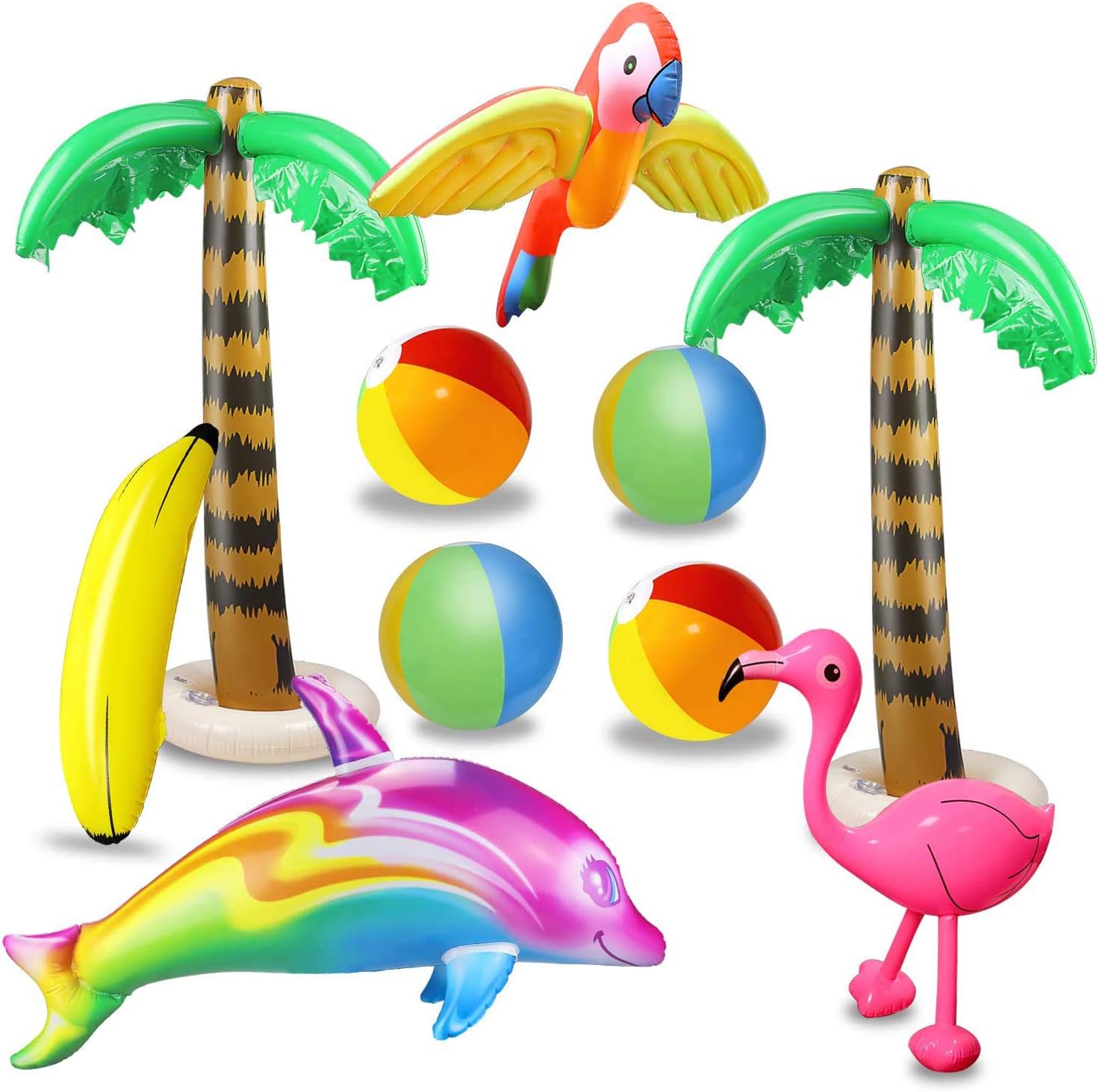aovowog 10 Pcs Inflatable Palm Trees Flamingo Toys Inflatable Banana ...