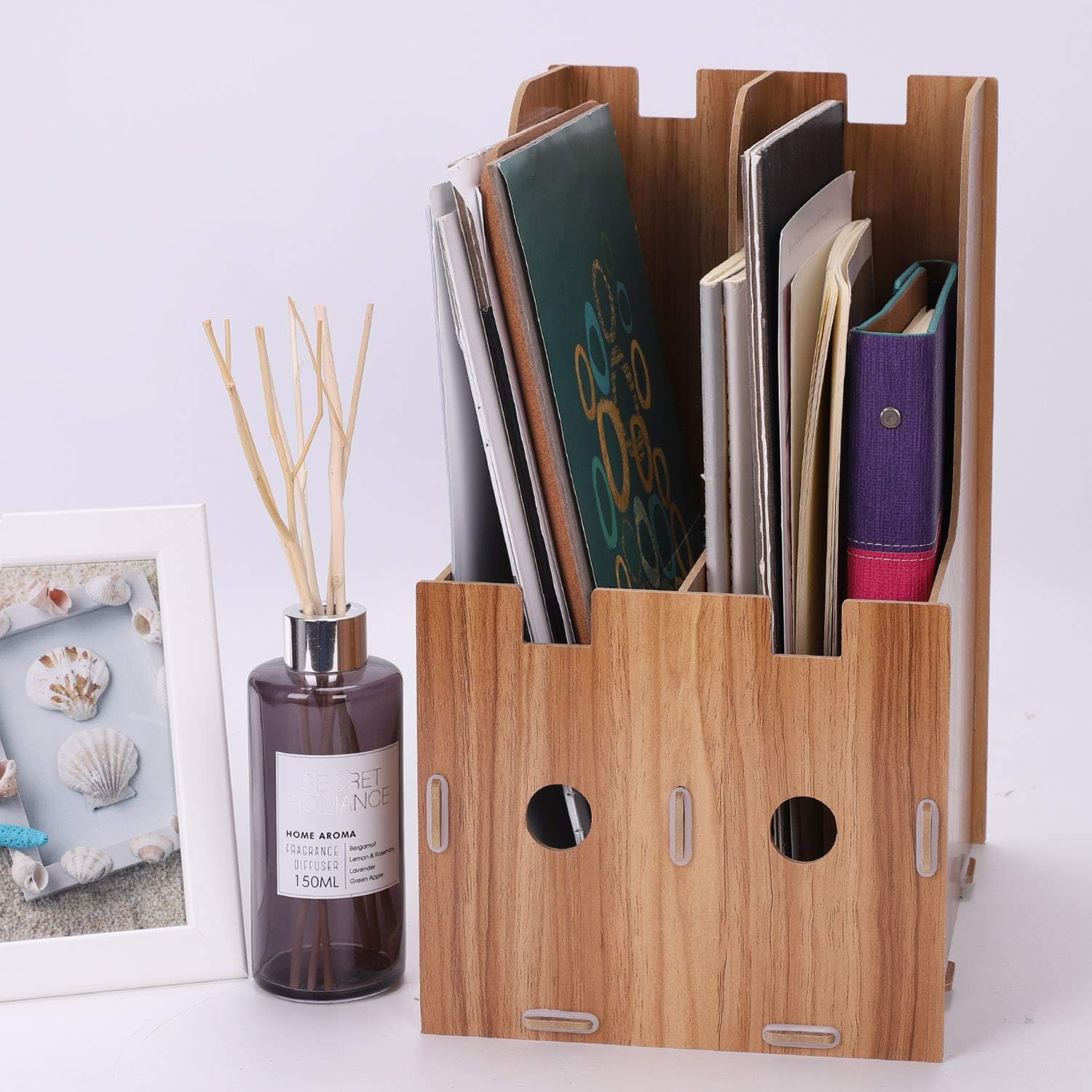 Desk Organiser 2 Compartments Magazine Rack Wooden Magazine File A4 ...