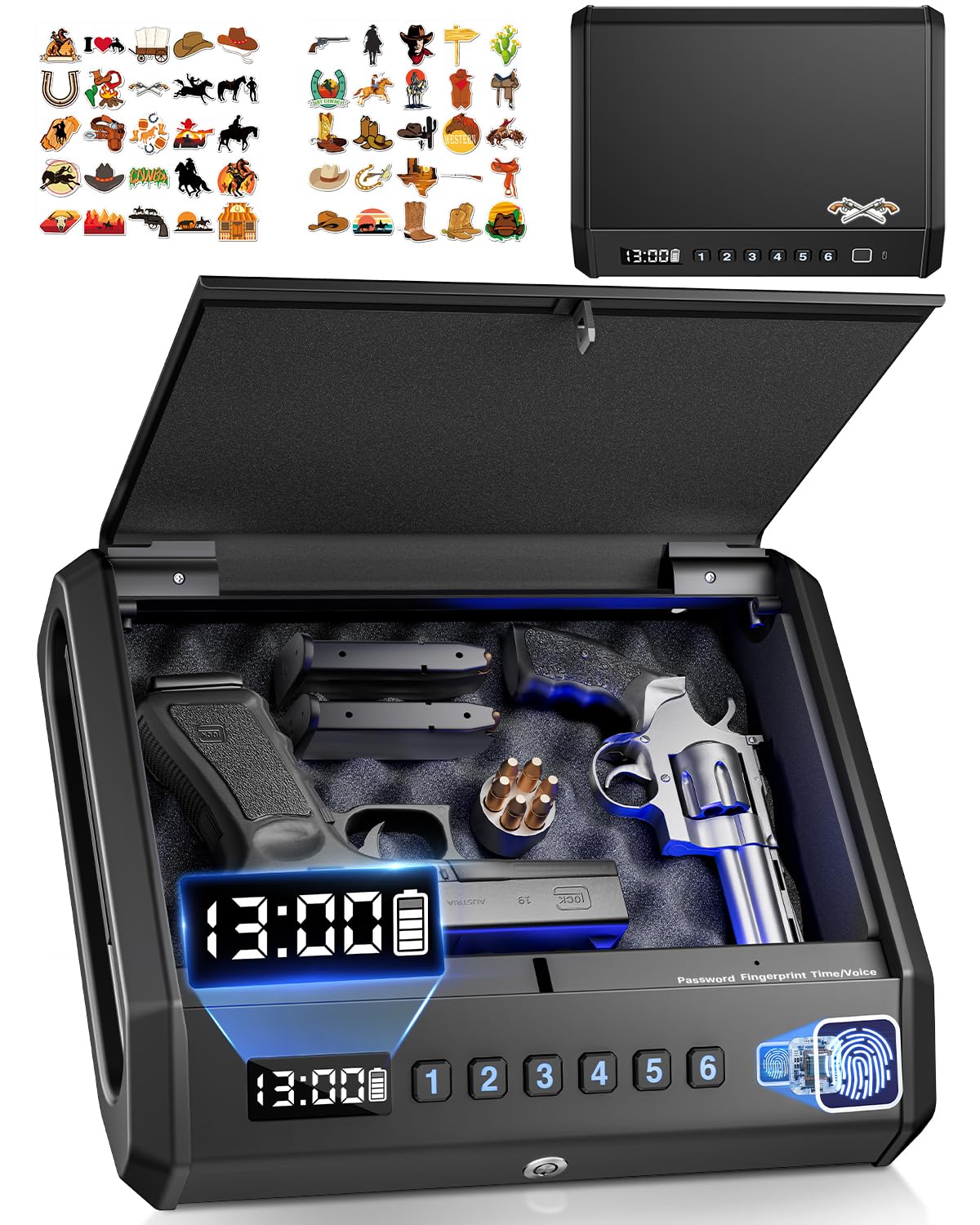 Topmeda Safe with DIY Stickers - Biometric Gun Safe for Handgun 3 Ways ...
