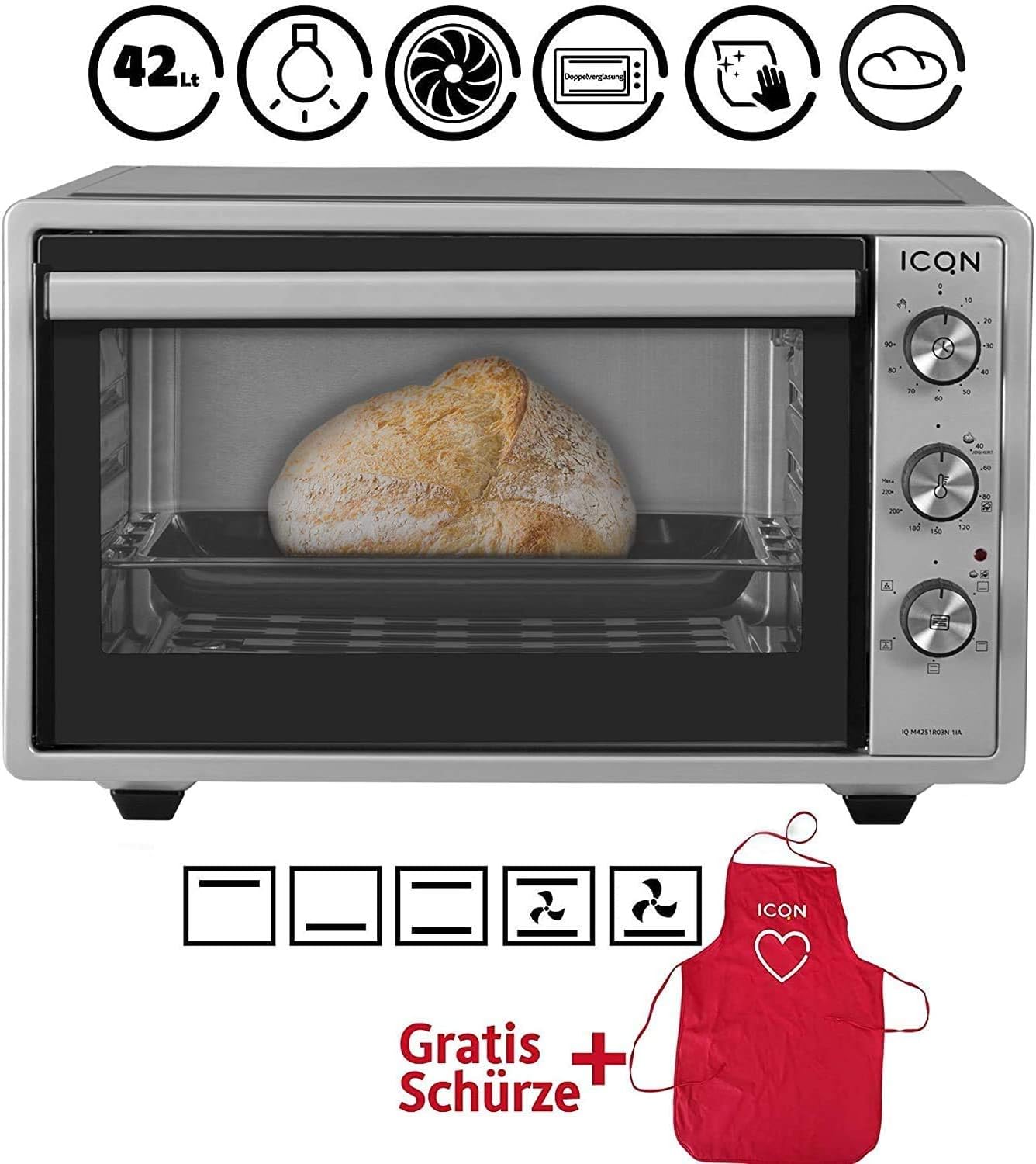 ICQN Mini four de 42 litres avec éclairage intérieur et recirculation ...