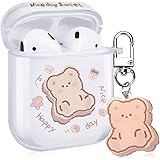 Amazon.com: Cute AirPods Cases with Bear Keychain Cartoon Biscuit Bear Design Full Protective ...