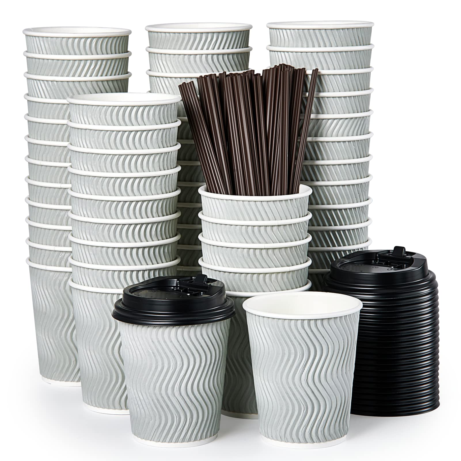 MUCHII 8 oz Disposable Coffee Cups, Paper Coffee Cups With Lids ...