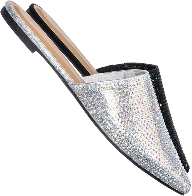 Amazon.com | Rhinestone Embellished Flat Mule - Crystal Bling Slide in ...