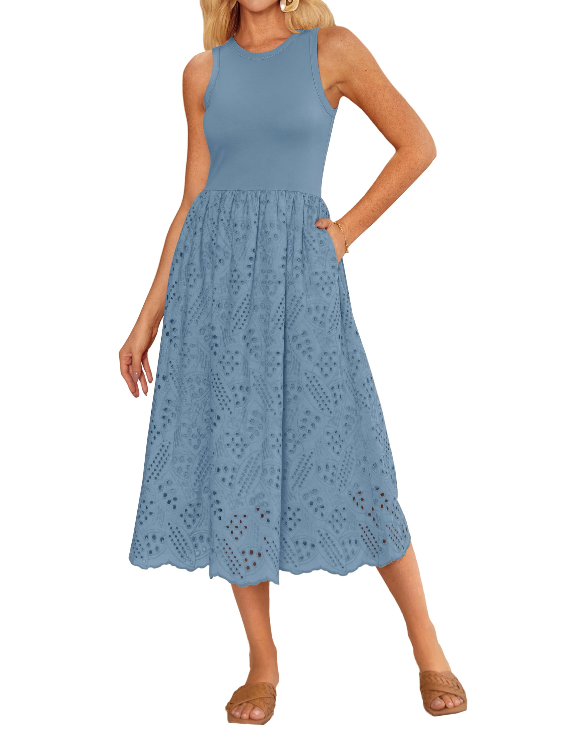 GRACE KARIN Women's Summer Sleeveless Tank Dress A-Line Midi Flowy ...