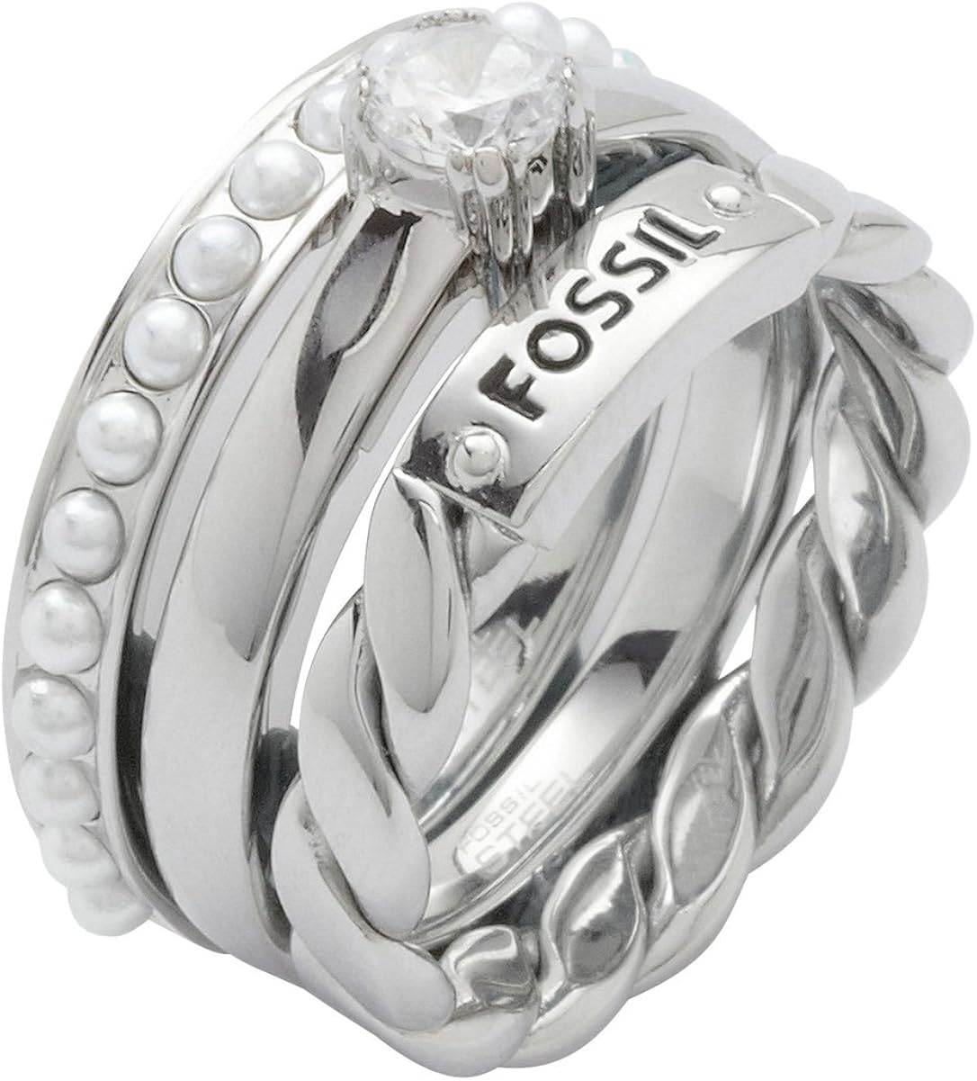 Fossil Damen-Ring 3-teilig Zirkonia Perlen Gr.17 JF87066040: Amazon.de ...