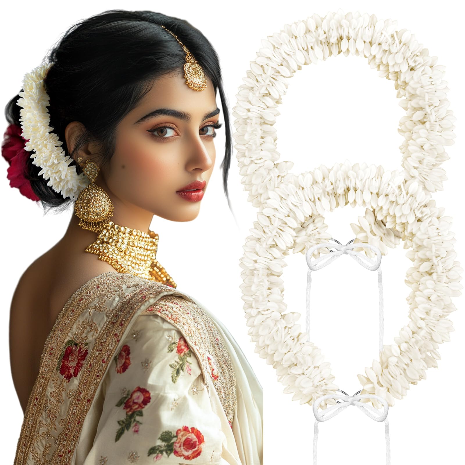 Dingion 2 Pack 10inch Indian Hair Accessories Long Artificial Mogra ...