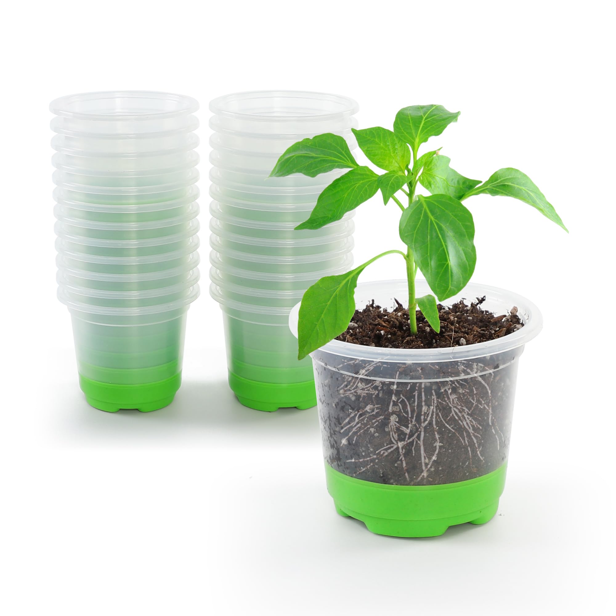 Bonviee 24 Packs 4 inch Reuseable Clear Nursery Pots with Silicone Base ...