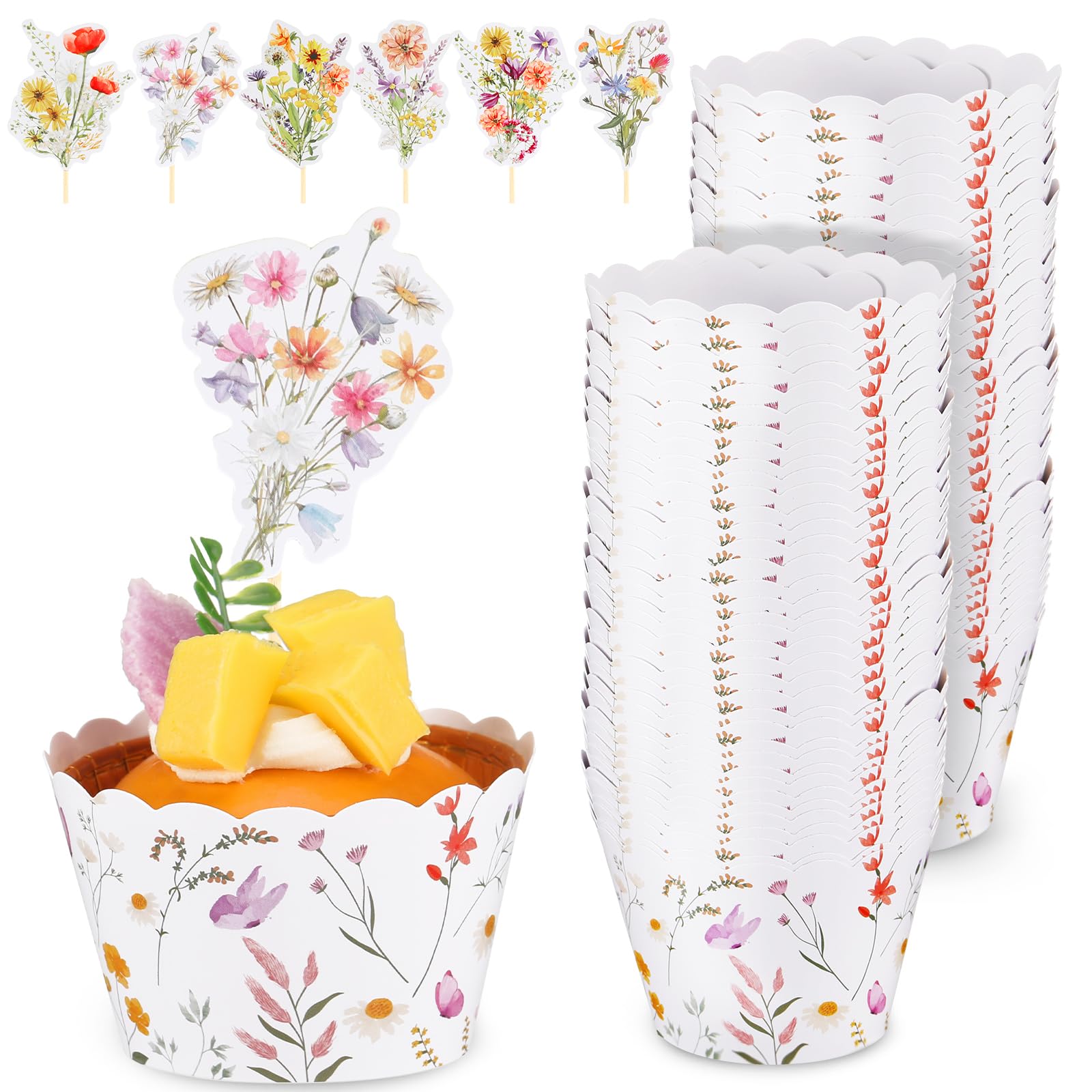 Vesici 72 Pack Wildflower Cupcake Wrappers and Topper Wildflower ...