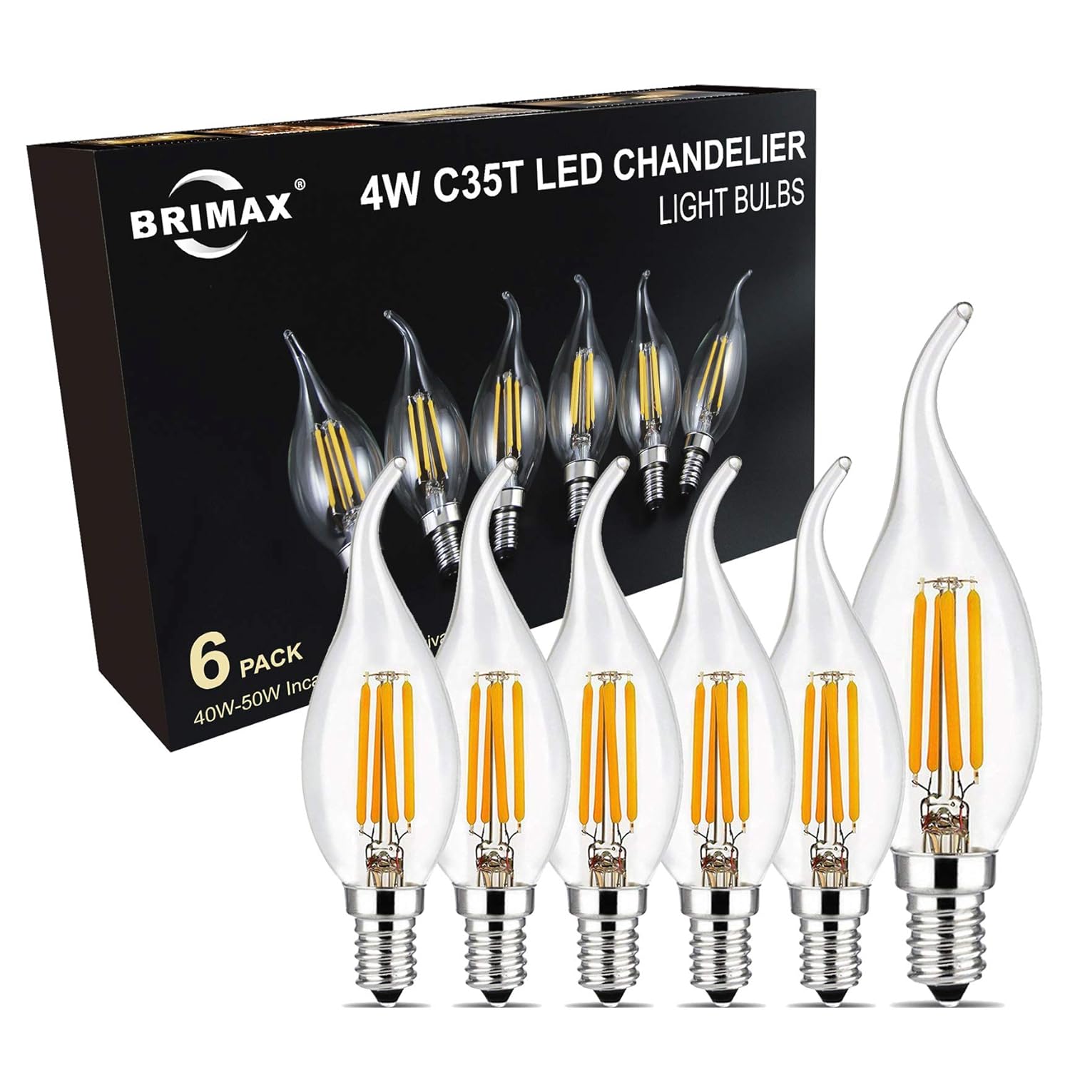 Dimmable E12 LED Chandelier Light Bulbs, BRIMAX 4W to Replace 25W/40W Candelabra Base Bulb ...