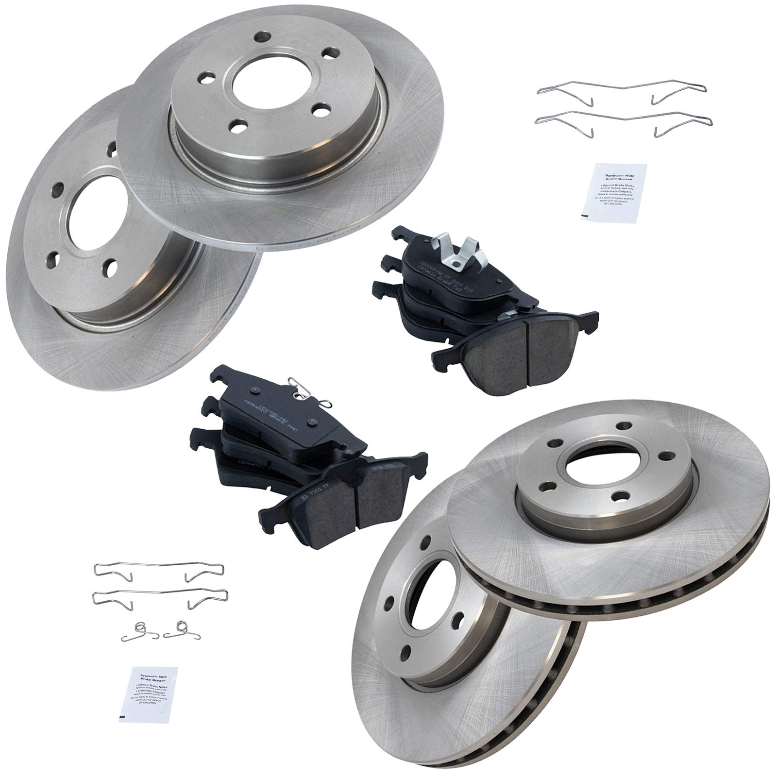 TRQ Front and Rear Brake Pad & Rotor Kit Brake Pads Brake Rotor Ceramic ...