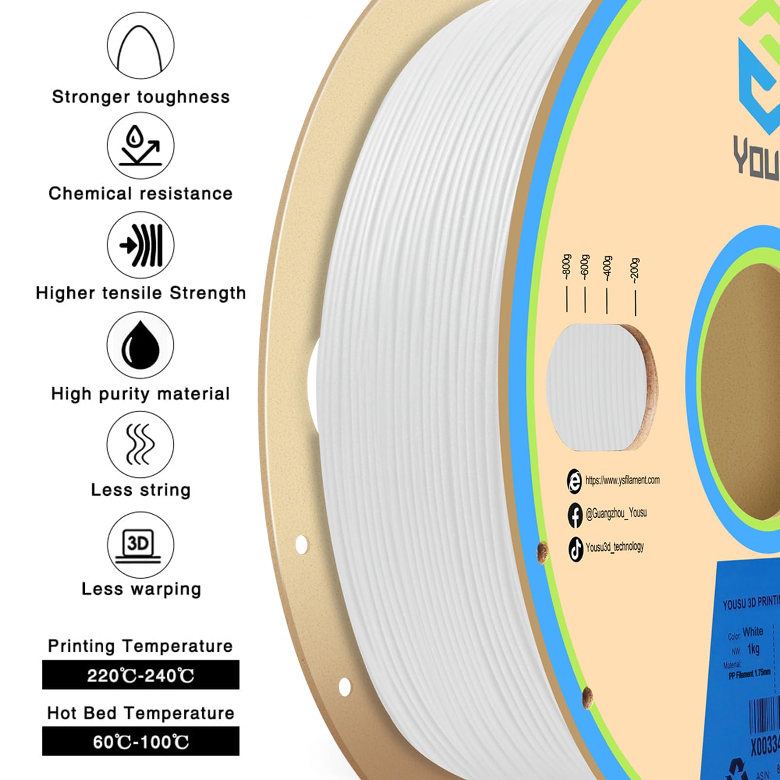 Mua YOUSU Polypropylene PP Filament, 1.75mm 3D Printer Filament for FDM ...