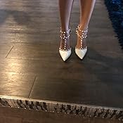 Amazon.com | Comfity Womens Rivets Pointed Toe Pumps Golden Round Stud ...