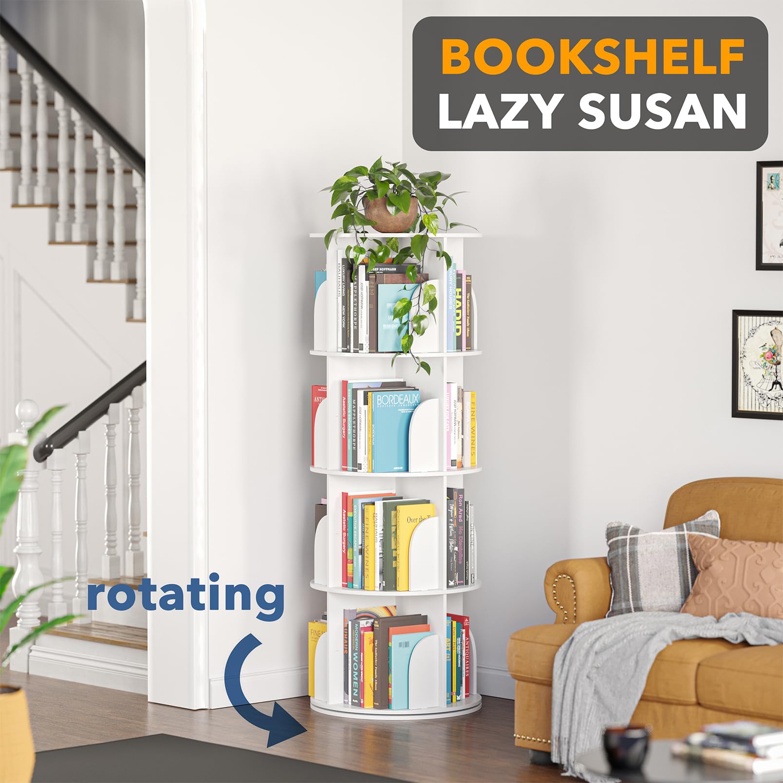 SpaceAid 5 Tier Rotating Bookshelf Tower, Spinning Bookcase Lazy Susan ...