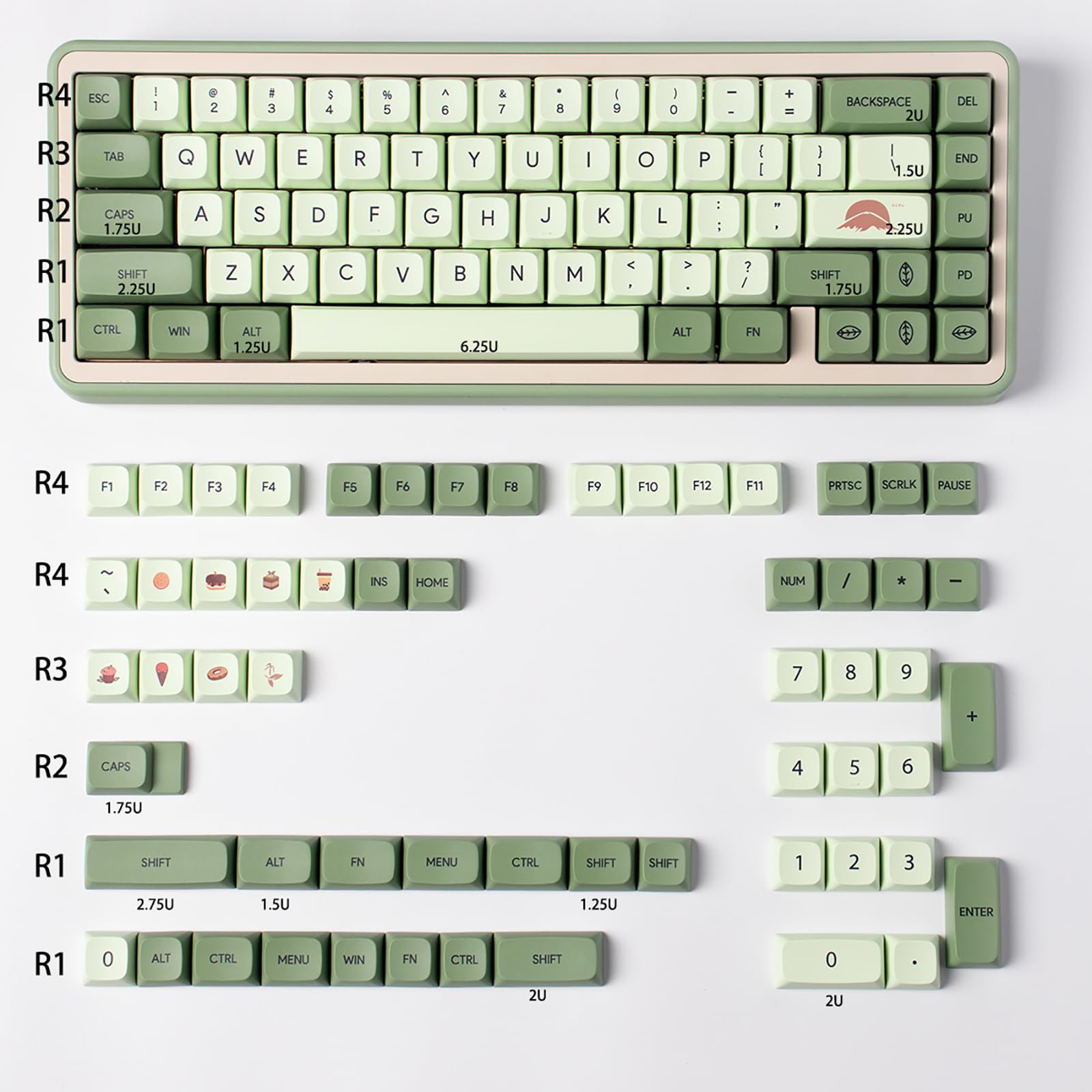 Mua Matcha Green Keycaps 124 Keys XDA Profile Dye Sub PBT Keycaps Set ...