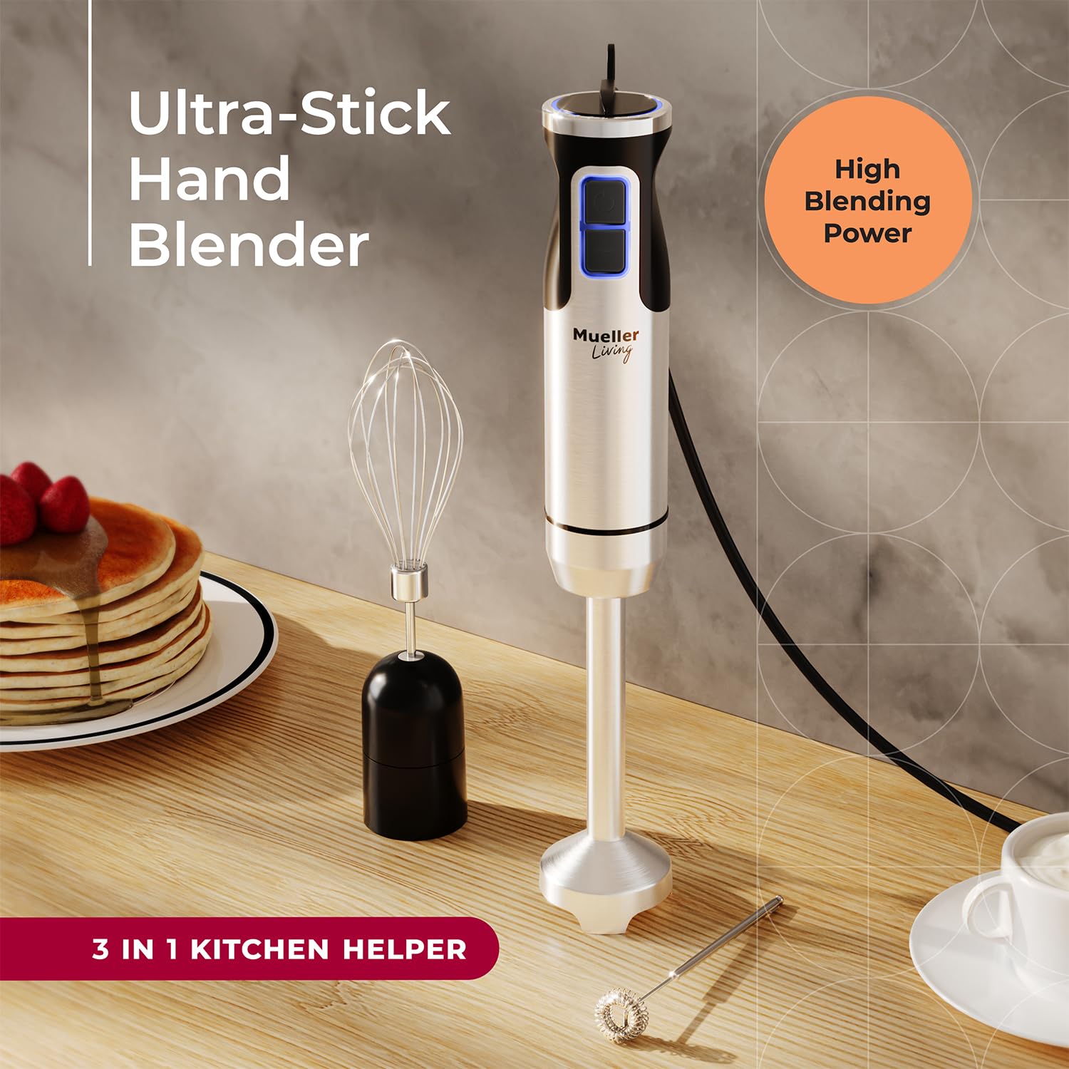 Mueller Immersion Blender Handheld - 8 Speed Stainless Steel Electric ...