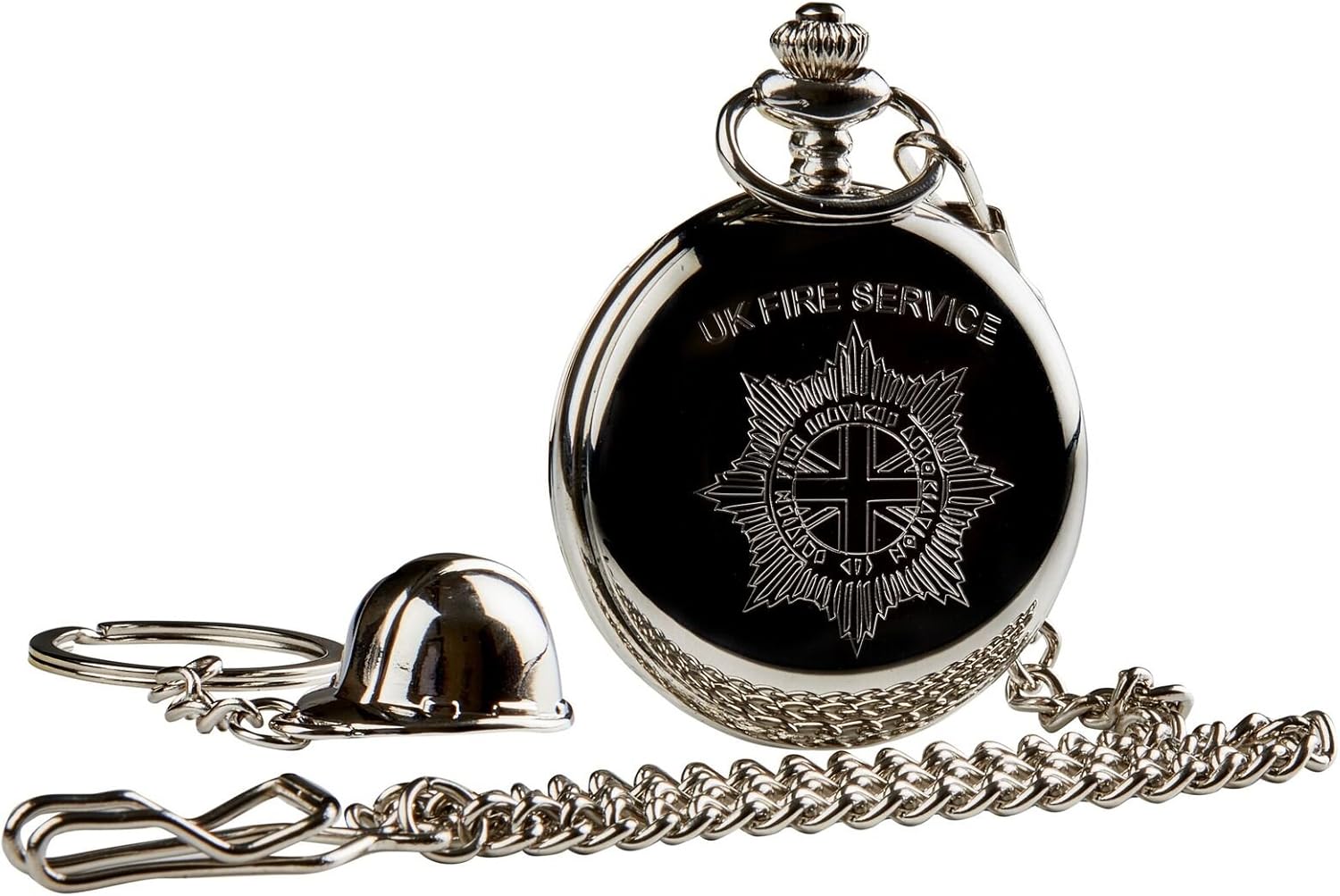 Firefighter Silver Pocket Watch and Firemans Helmet Keyring Fireman ...
