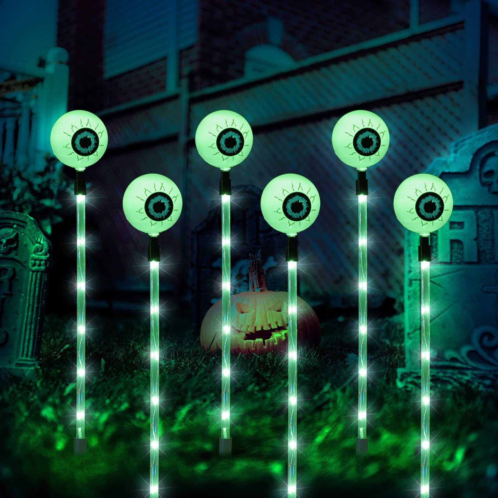 Halloween Decorations Outdoor Scary Solar Eyeball Lights, 6 Pack 42 LED ...